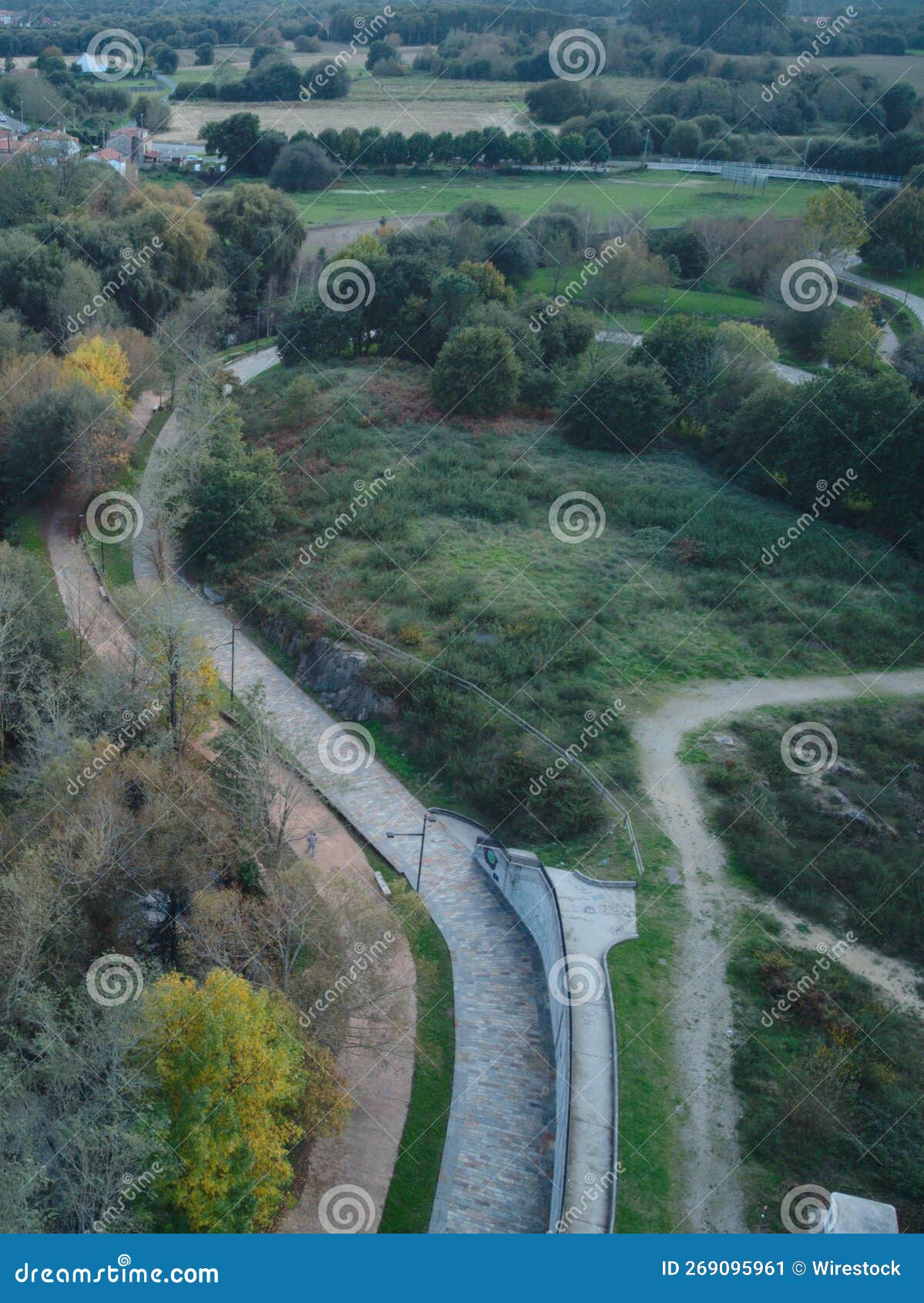 Vertical Aerial View of Pathways in a Green Park in the Countryside ...