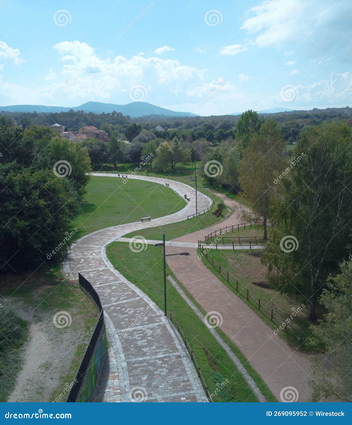 Vertical Aerial View of Pathways in a Green Park on a Sunny Day Stock ...