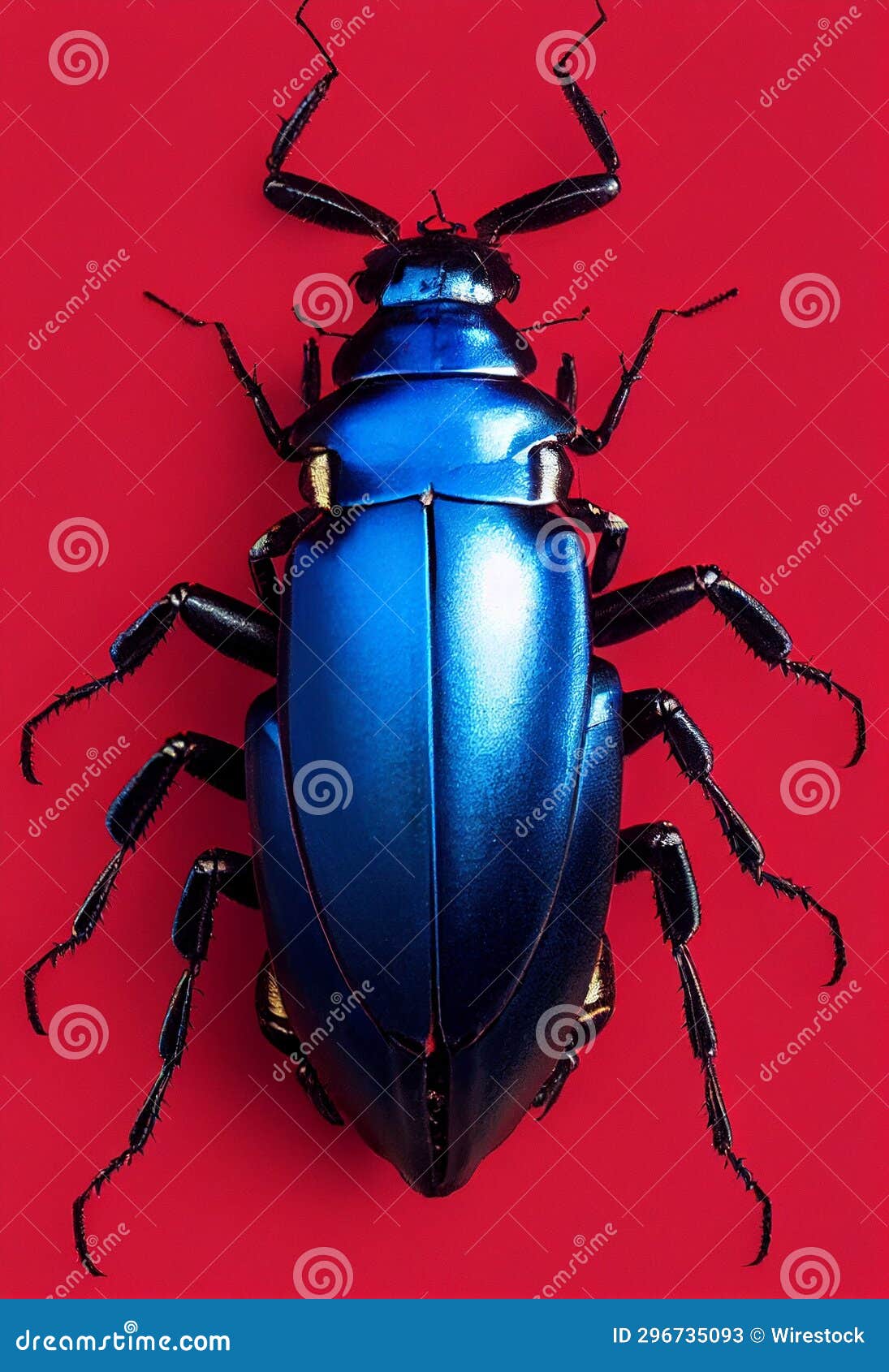 Vertical AI-generated Digital Art of a Big Blue Beetle on a Red Surface ...