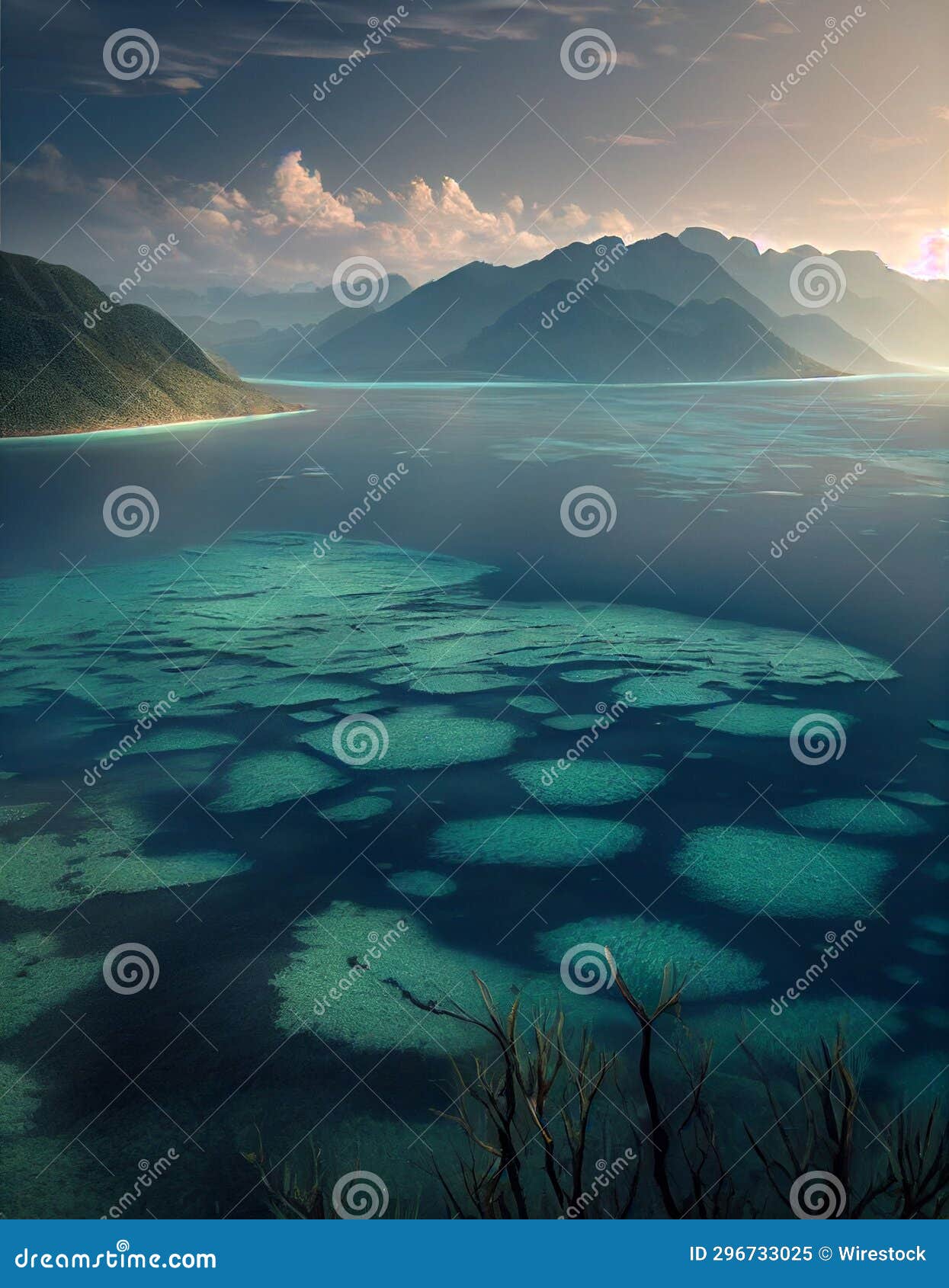 Vertical AI Generated Hyper-illustration of a Tranquil Lake with Scenic ...