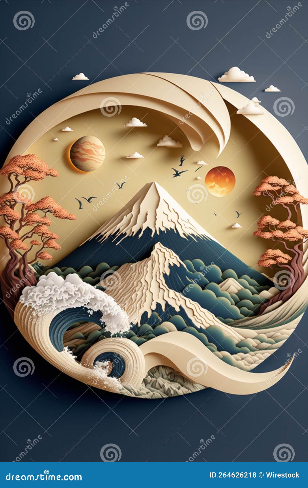 Vertical AI Generated Illustration of Planets Above a Mountain Mixed ...