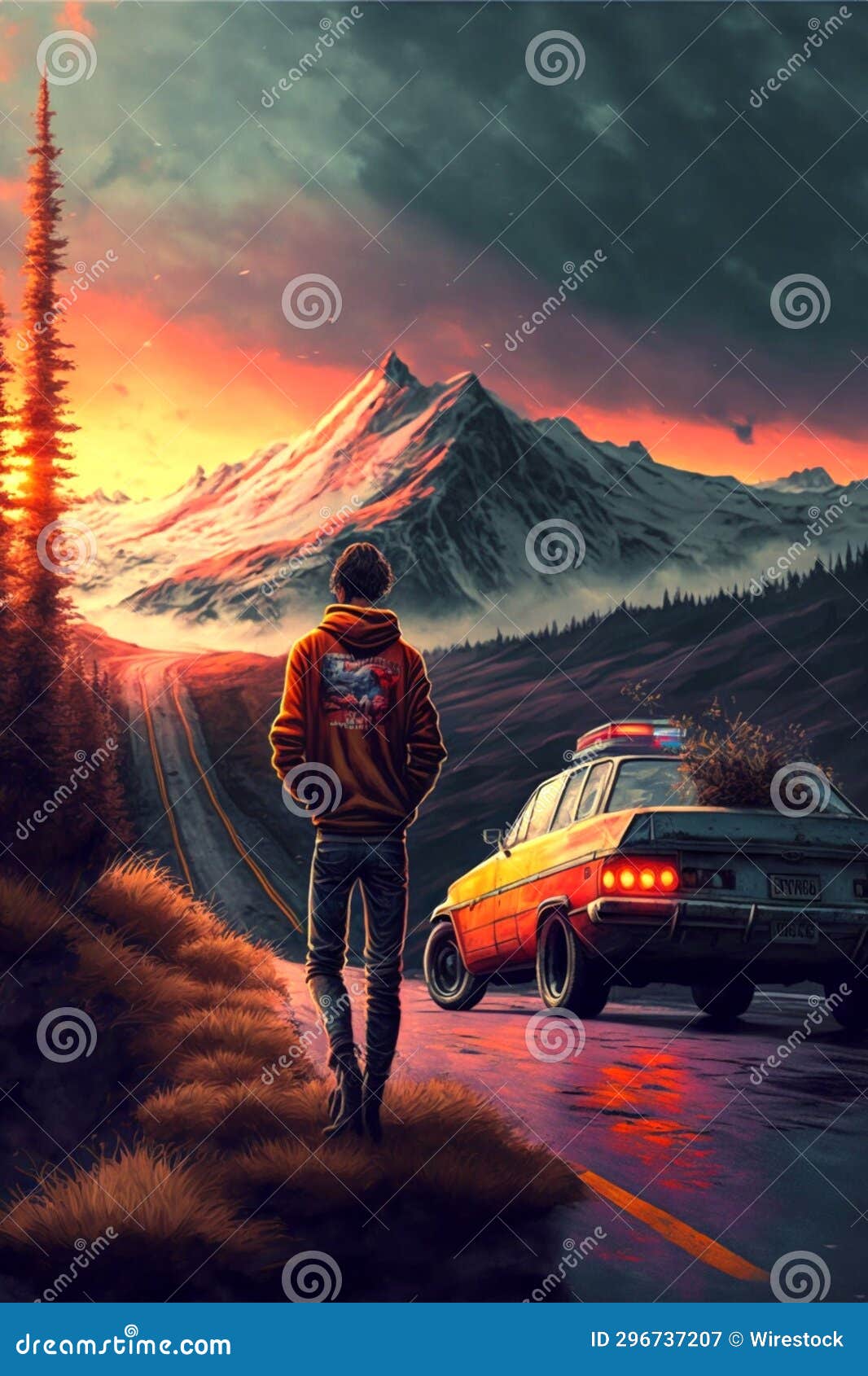 Vertical AI Generated View of a Hitchhiker on the Side of the Road with ...