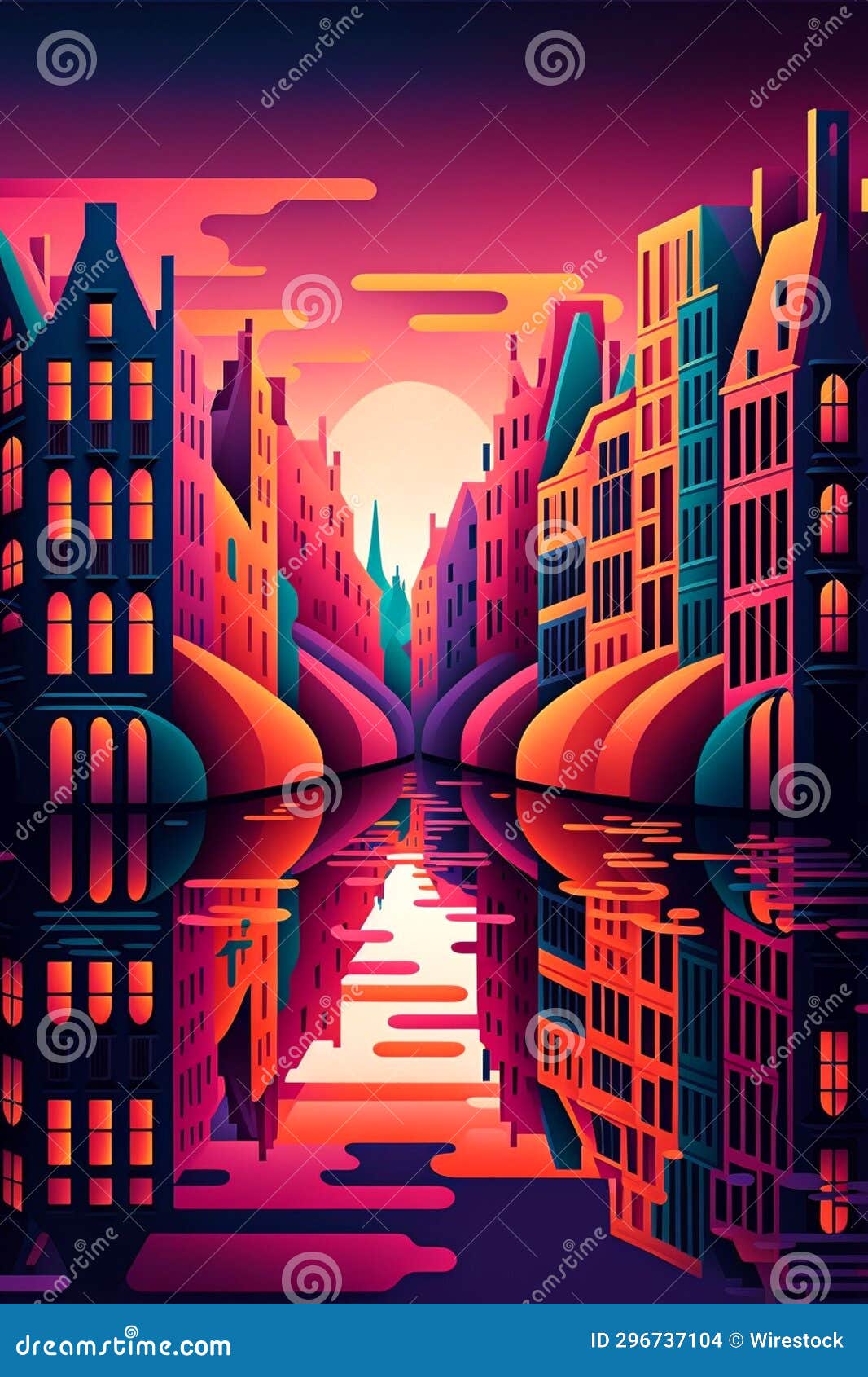 Vertical AI-generated View of a Vibrantly Colored Street of Water with ...