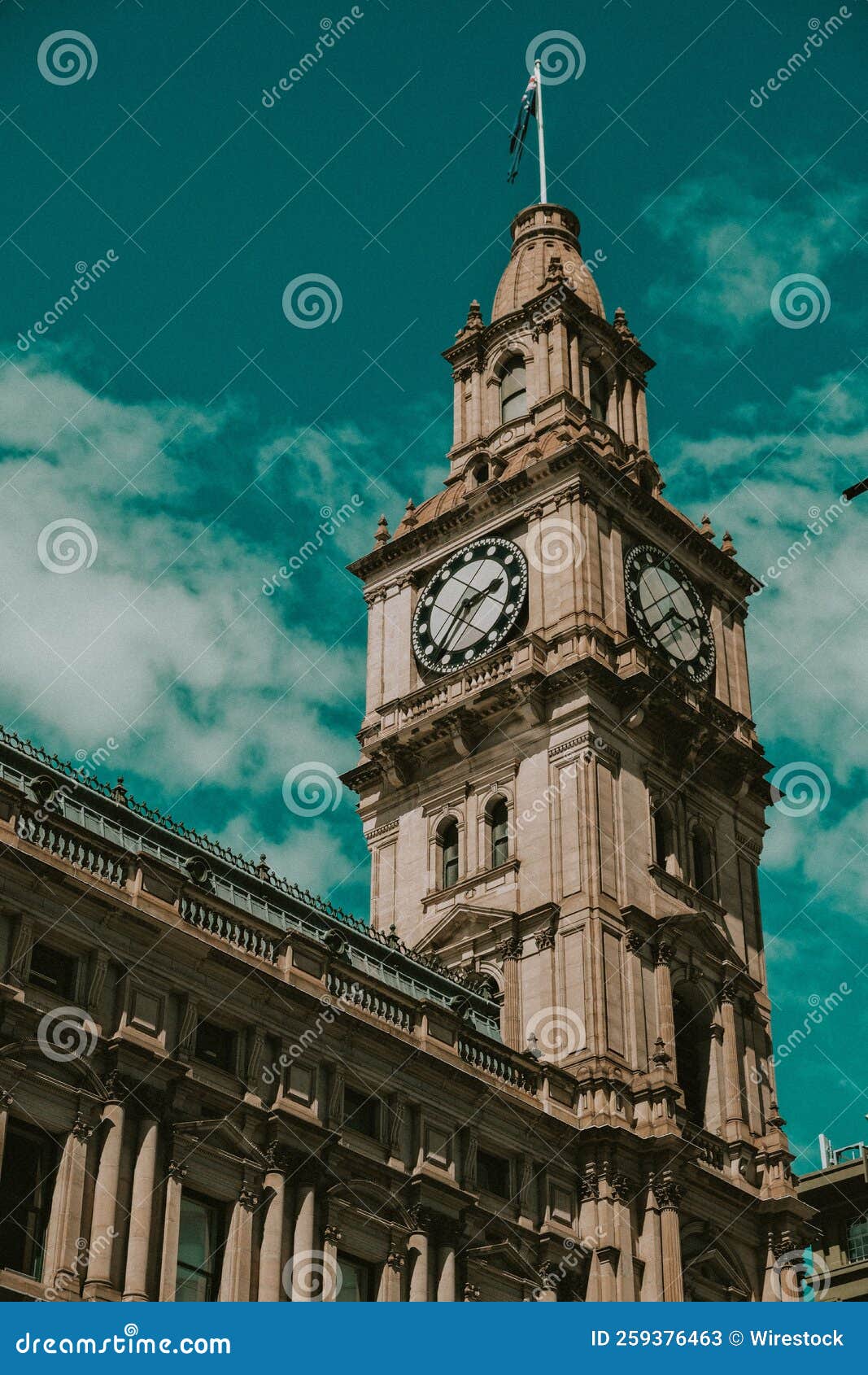 Vertical of an Ancient Clock Tower in Melbourne, Australia. Stock Image ...