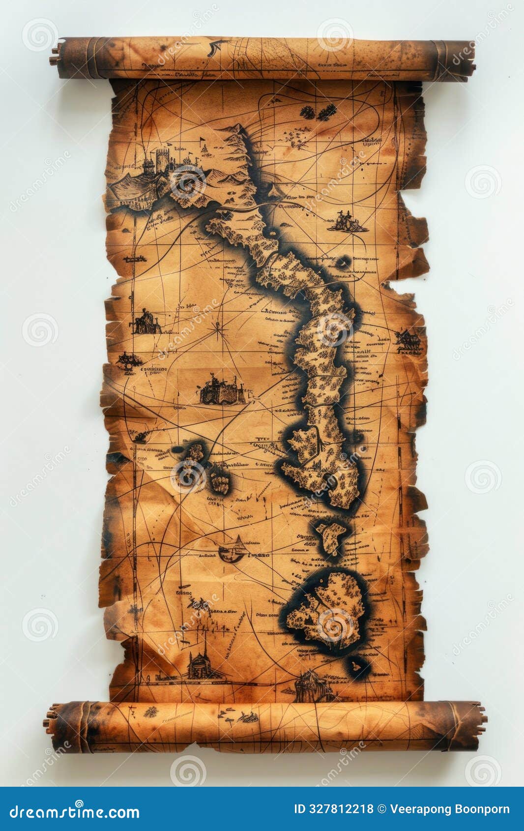 Vertical Ancient Map Scroll, Pathways To Lost Civilizations Stock ...