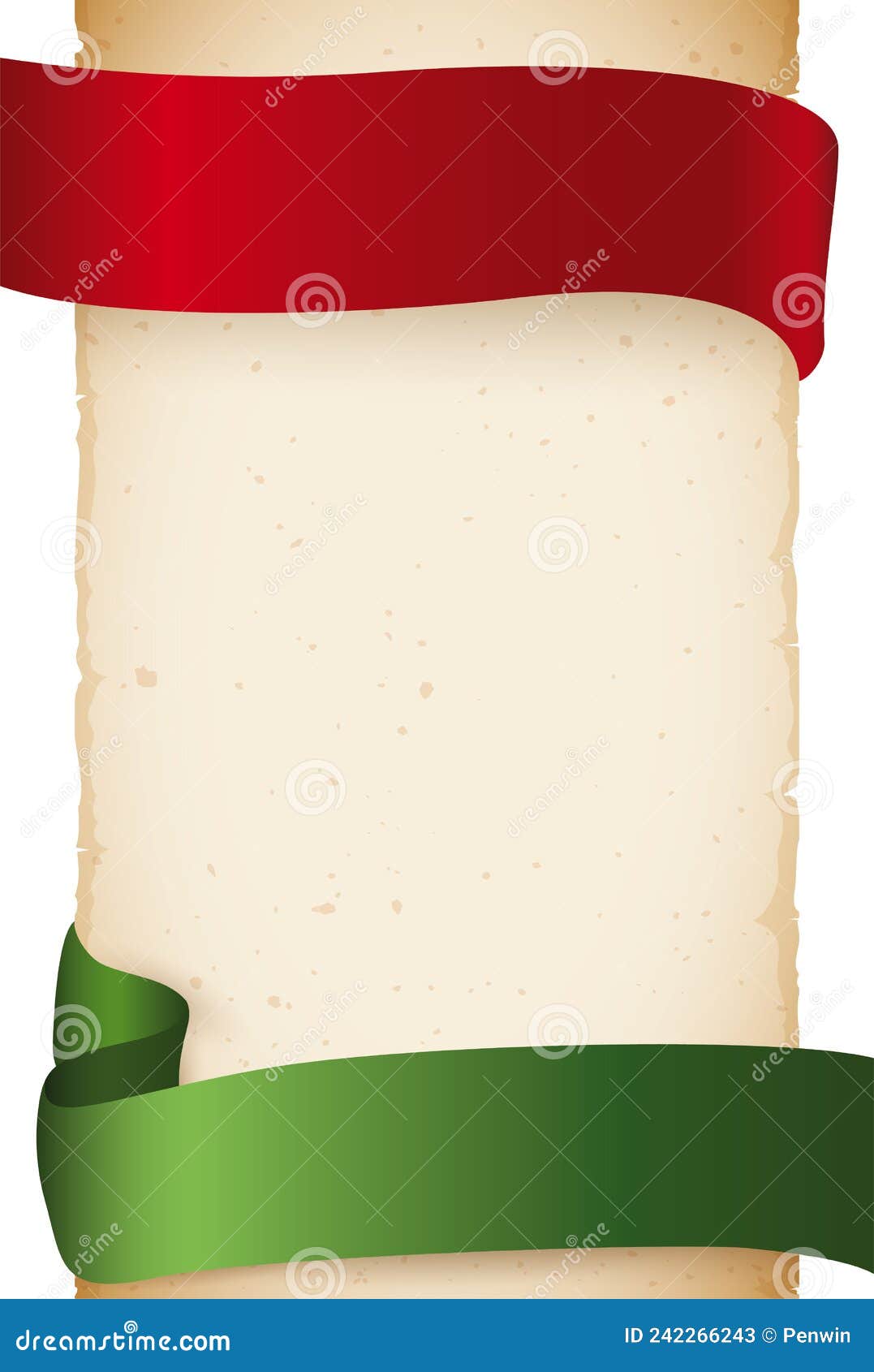 Vertical Ancient Scroll Decorated with Red and Green Ribbons, Vector ...