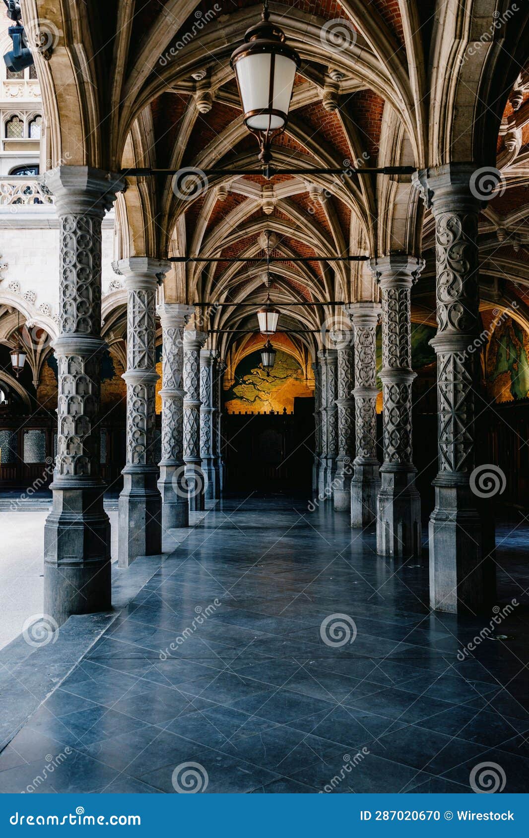 Vertical of an Arcade Corridor with Columns in Belgium Editorial Image ...