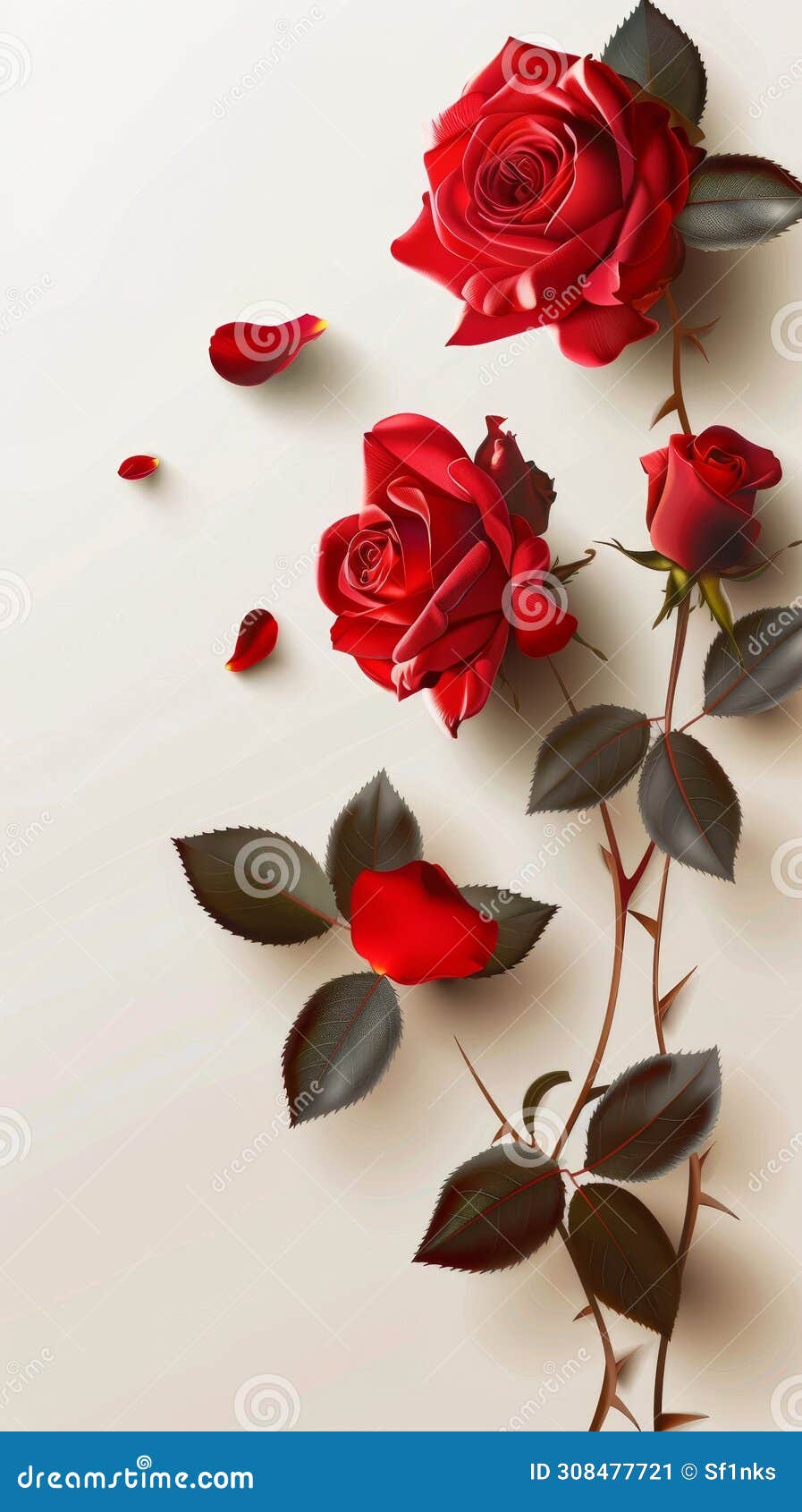 A Vertical Array of Red Roses and Scattered Petals Creates a Tranquil ...