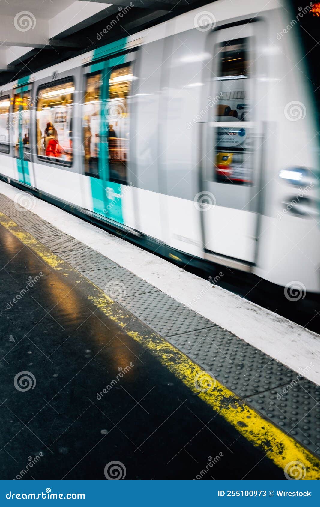 Vertical Of An Arriving Metro Train In Motion Stock Image Image Of