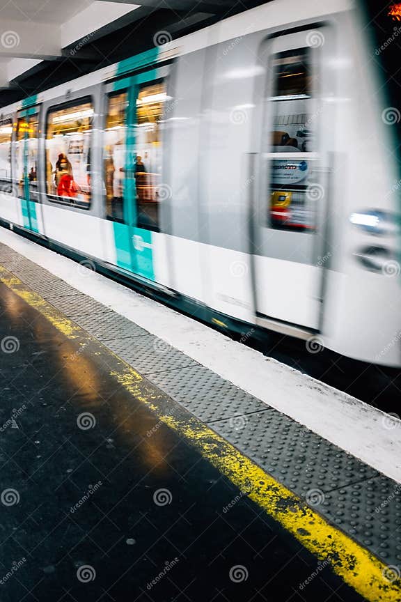 Vertical of an Arriving Metro Train in Motion. Stock Image - Image of ...