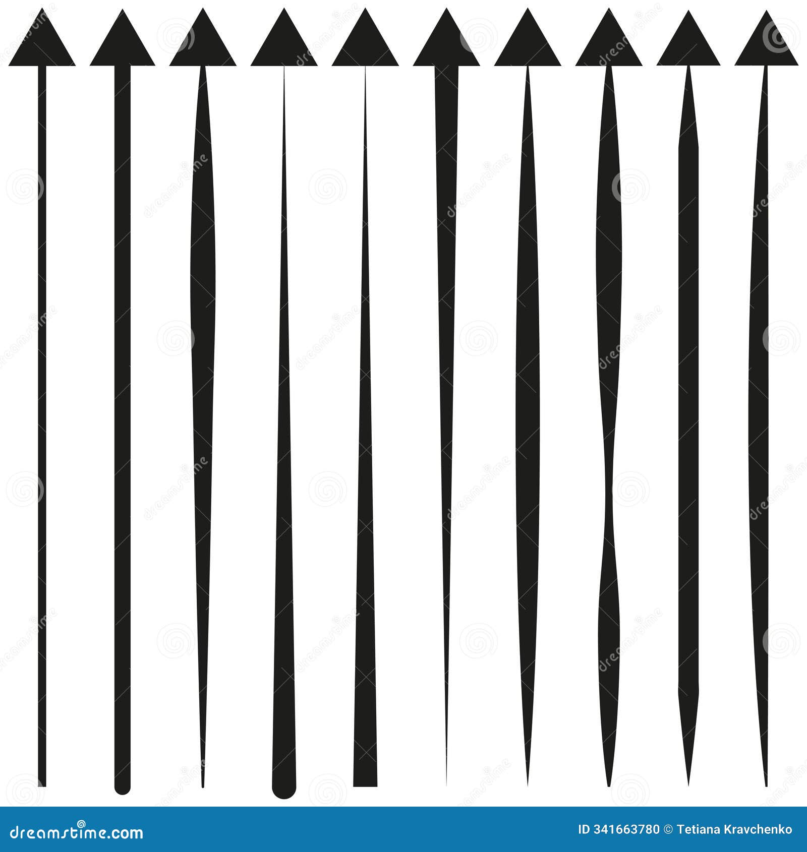 Vertical Arrow Icons. Abstract Thin and Thick Arrows. Black Irregular ...