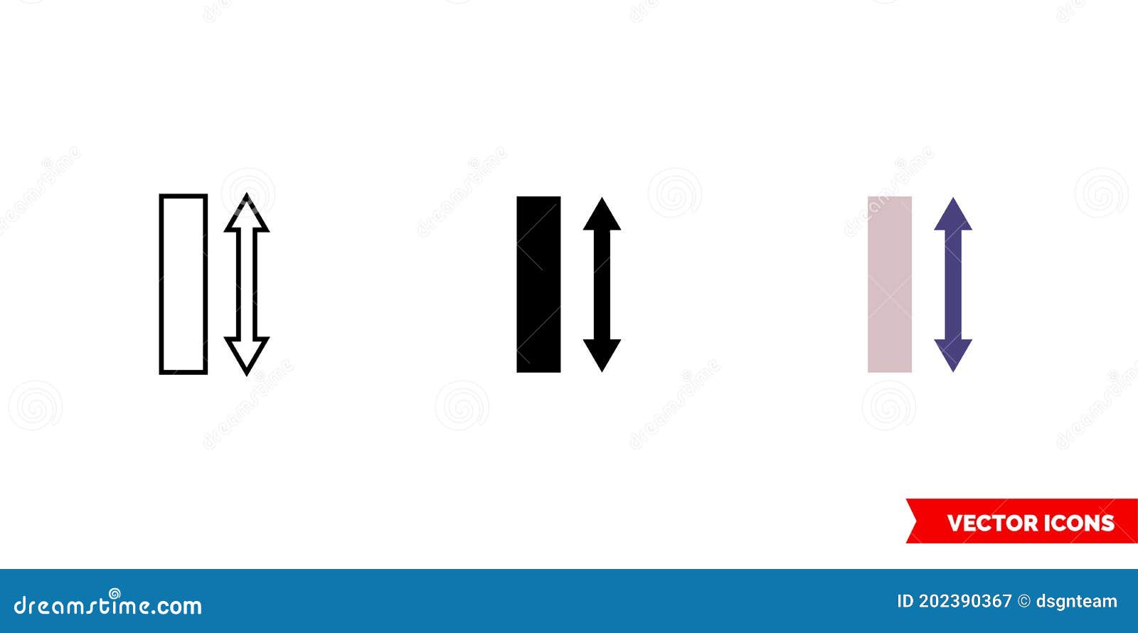 Vertical Arrow Rectangle Icon of 3 Types Color, Black and White ...