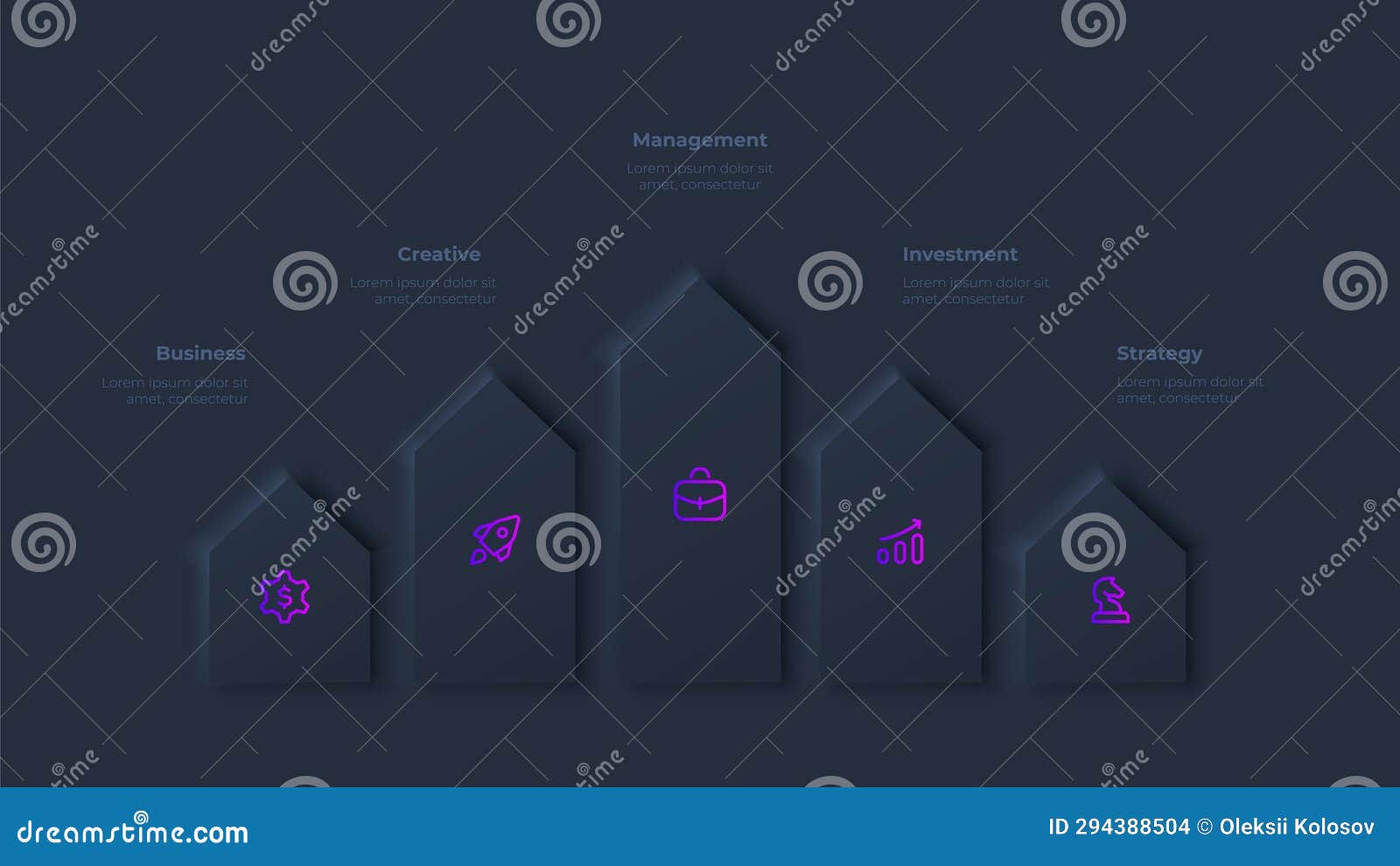 Vertical Arrows Process Infographic. Dark Neumorphic Design Template ...