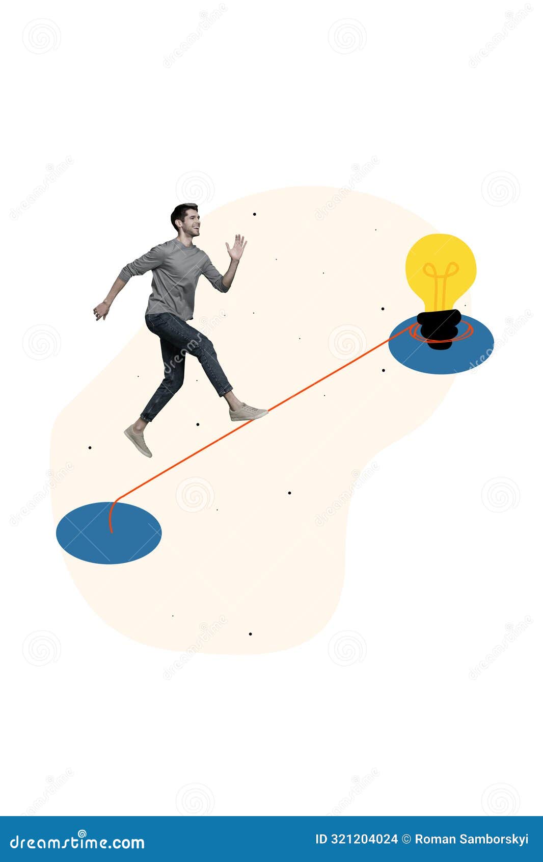 Vertical Artwork Collage Image Of Mini Guy Run String Light Bulb ...