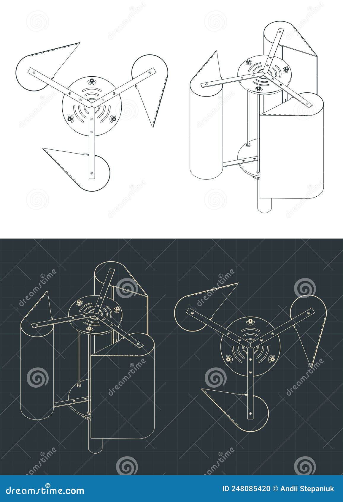 Vertical Axis Wind Turbine Power Generator Drawings Vector Illustration ...