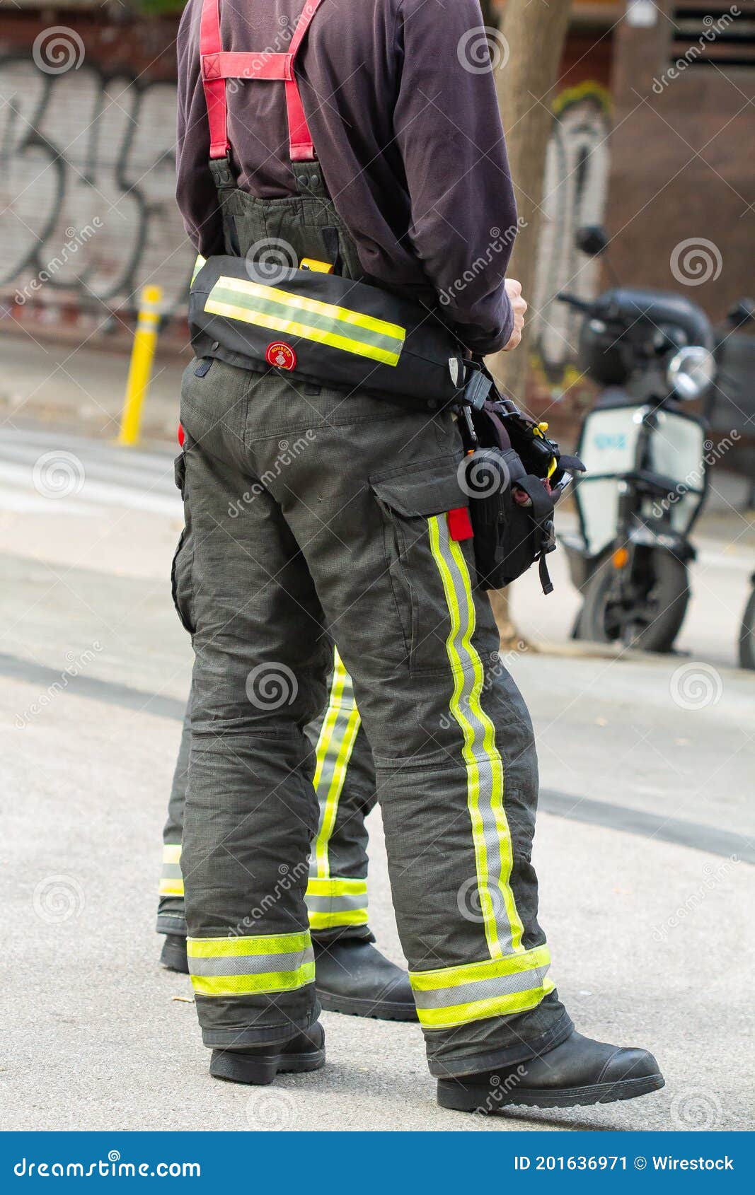 Vertical Back View of a Fireman in a Uniform Stock Image - Image of ...