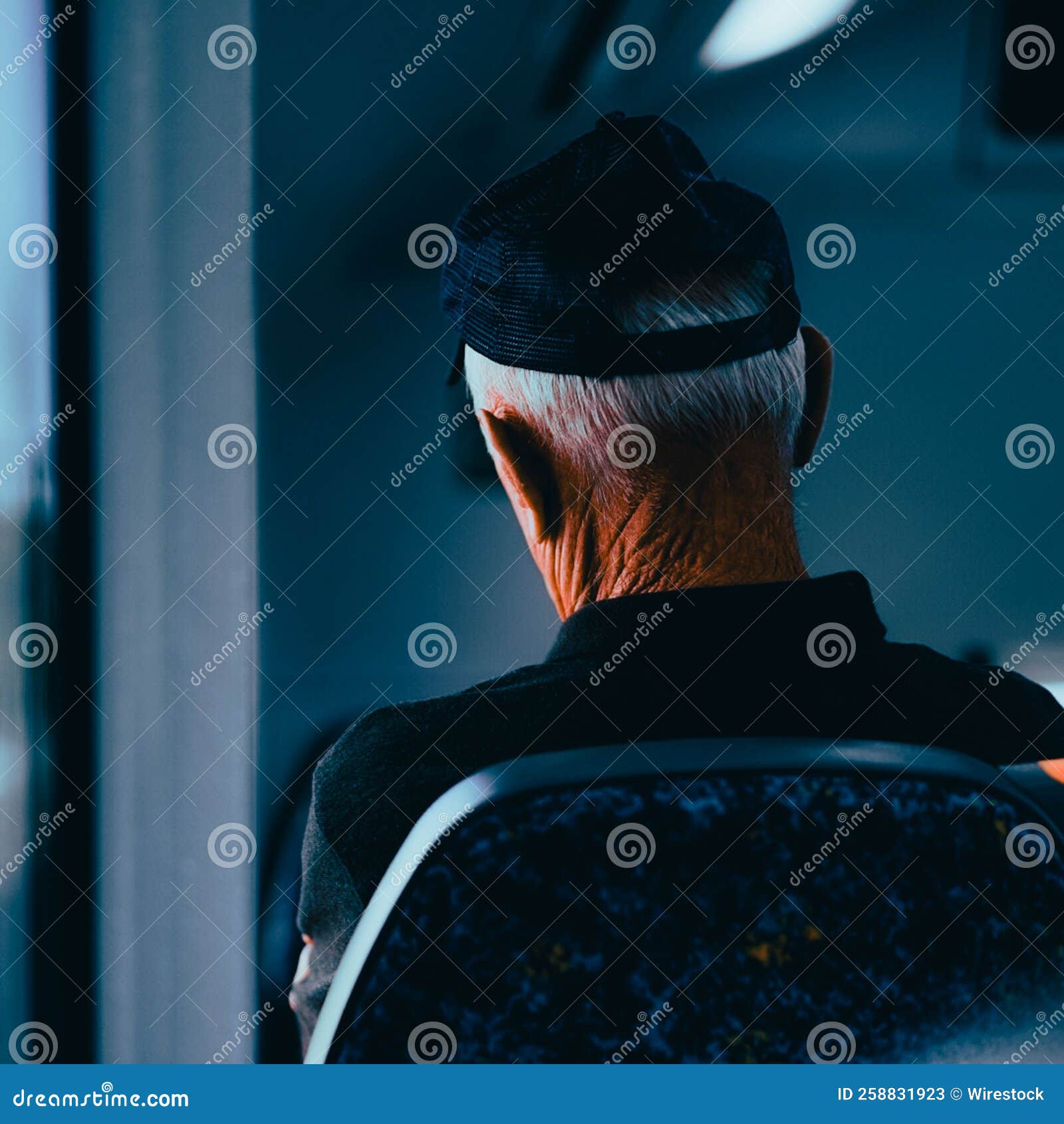 Vertical Back View of a Sitting Old Man with a Wrinkled Neck and a Hat ...