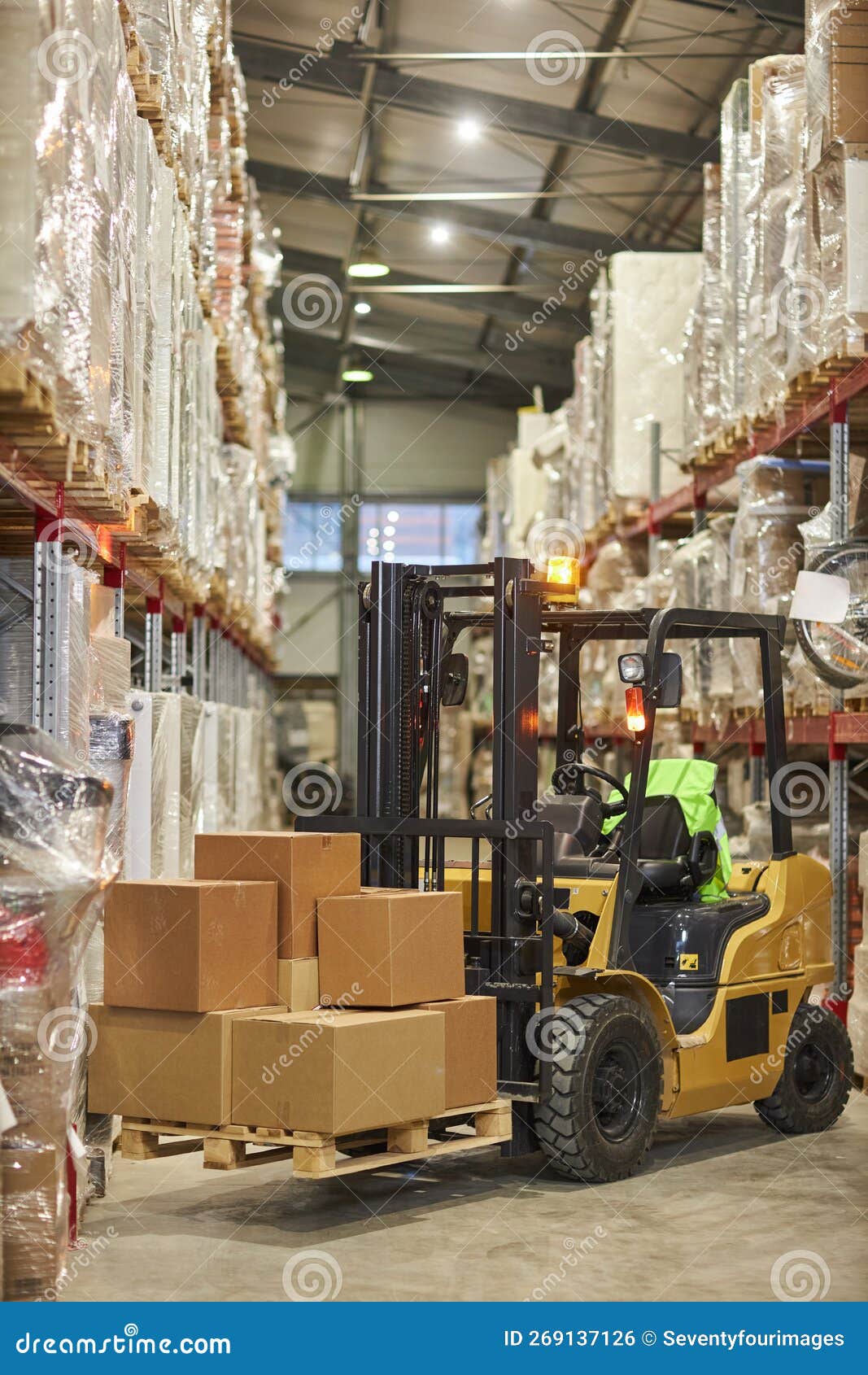 Vertical Background Image of Forklift Truck Carrying Boxes in Warehouse ...