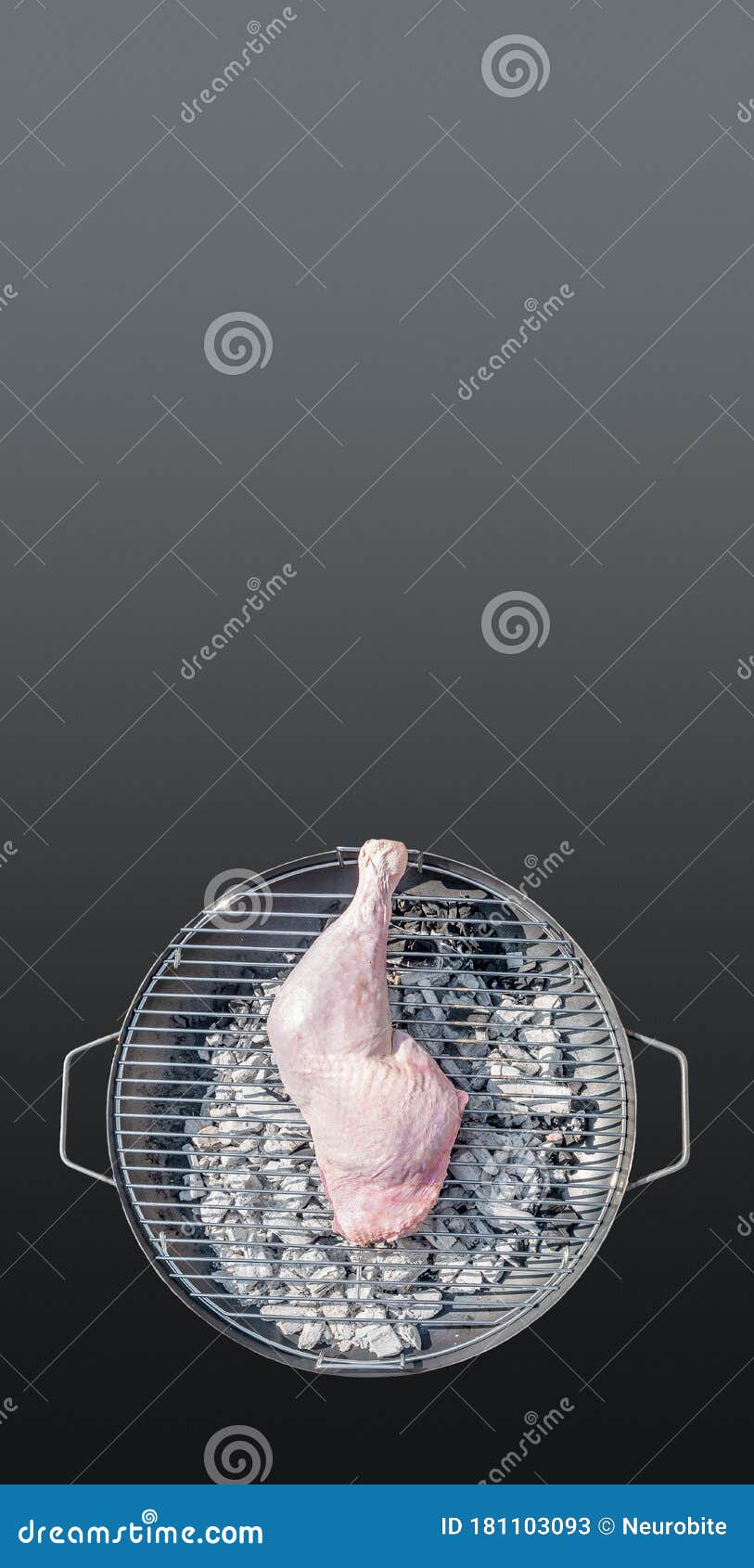 Vertical Banner with a Big Chicken Leg Prepared for Grill at Grey ...