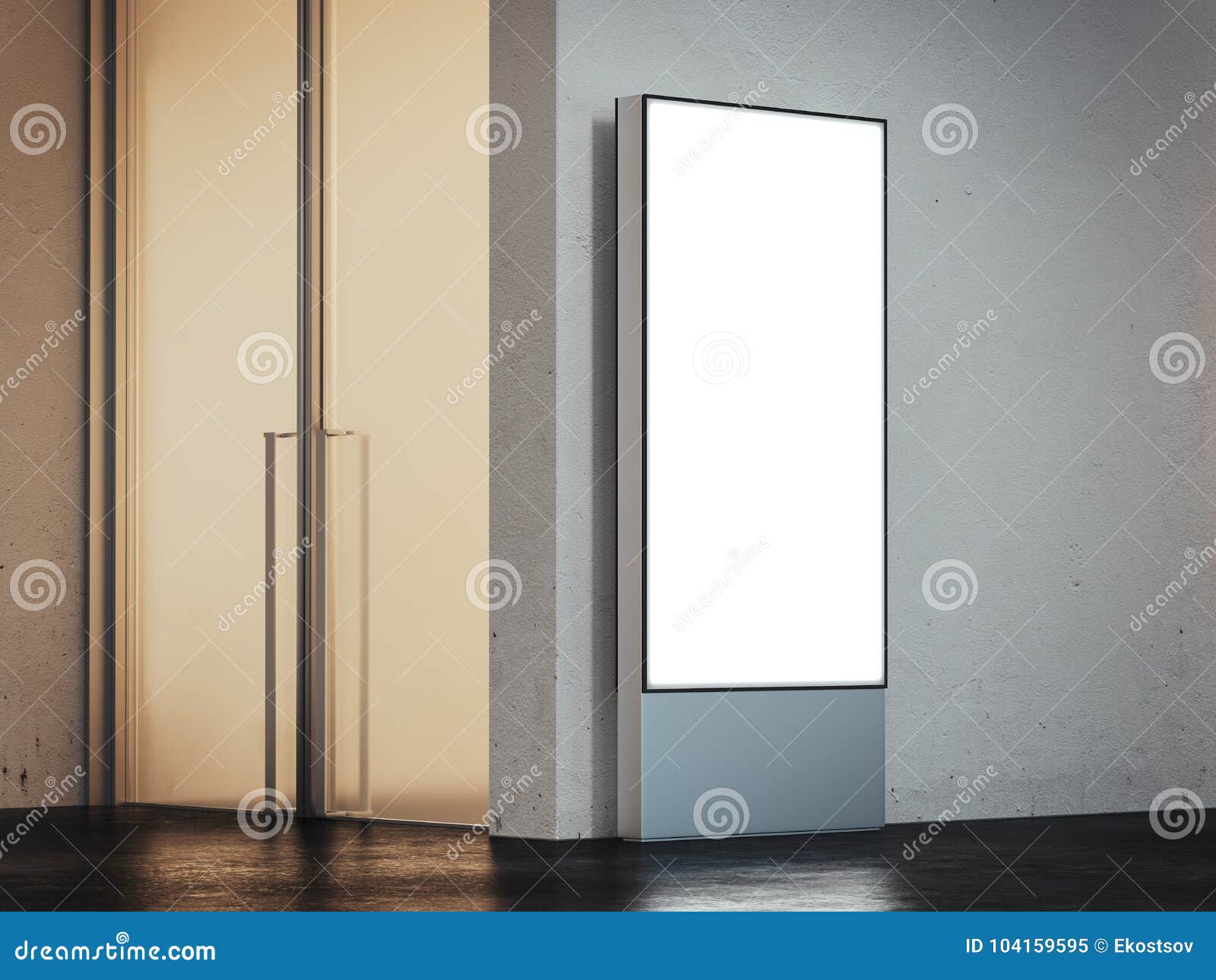 Vertical Banner with Bright Screen in Underground Interior. 3d ...