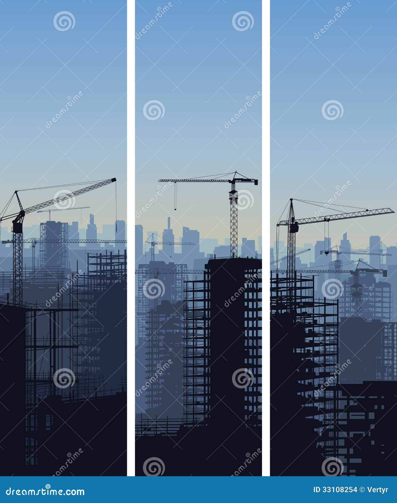 Vertical Banner of Construction Site with Cranes and Building. Stock ...
