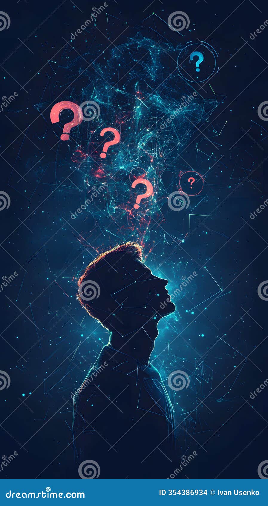 Vertical Banner of Overthinking Concept with Man Silhouette Stock ...