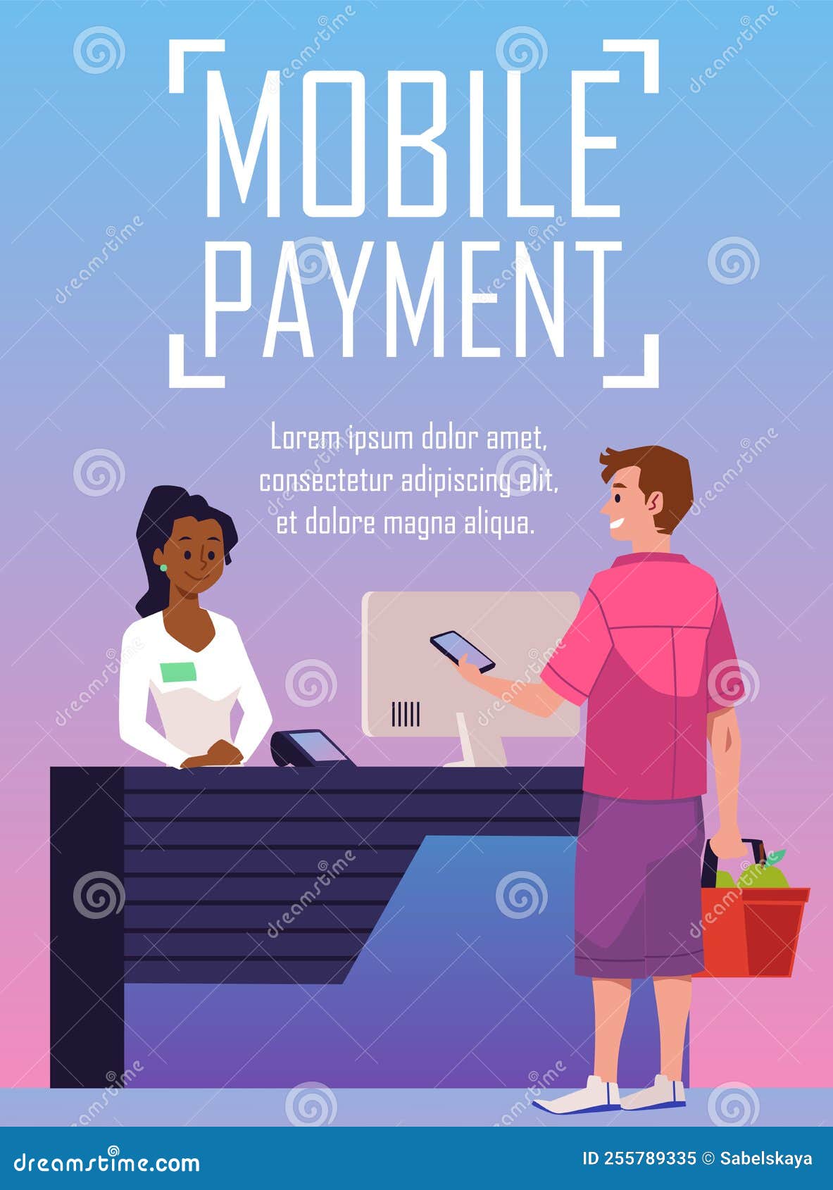 Vertical Banner or Poster about Mobile Payment Flat Style, Vector ...