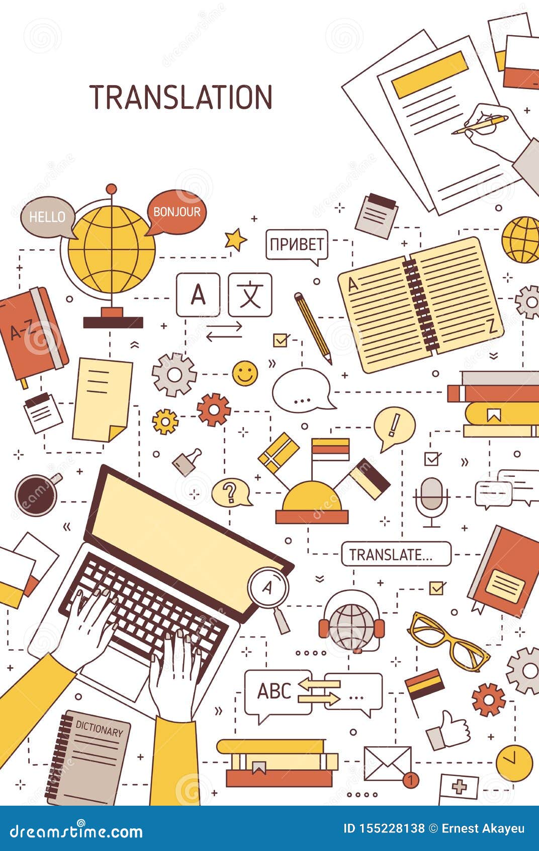 Vertical Banner Template with Hands of Translators Typing on Laptop and ...