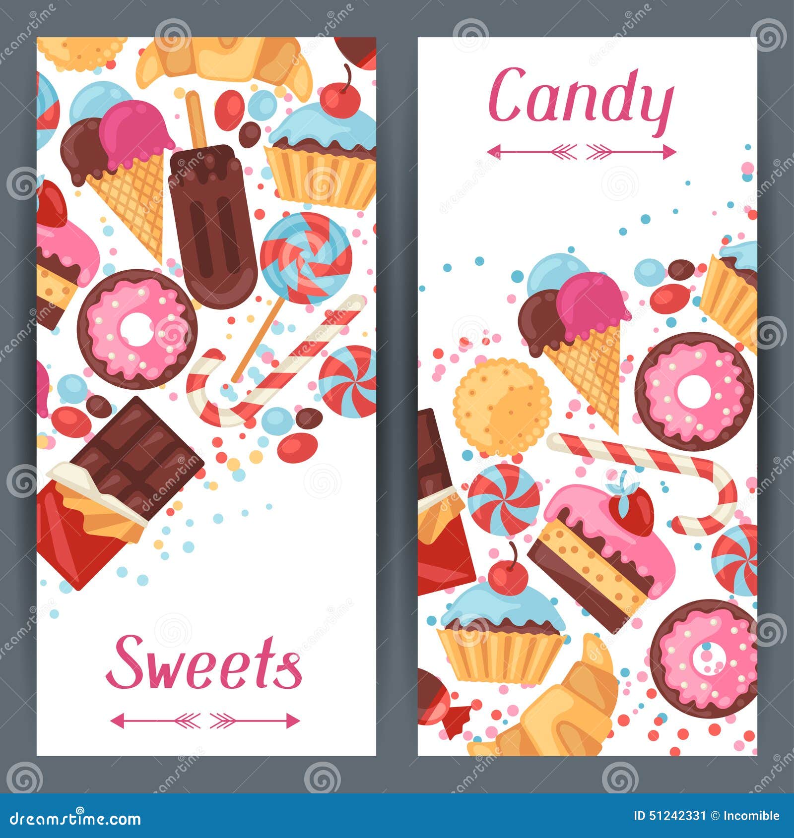 Vertical Banners with Colorful Candy, Sweets and Stock Vector ...