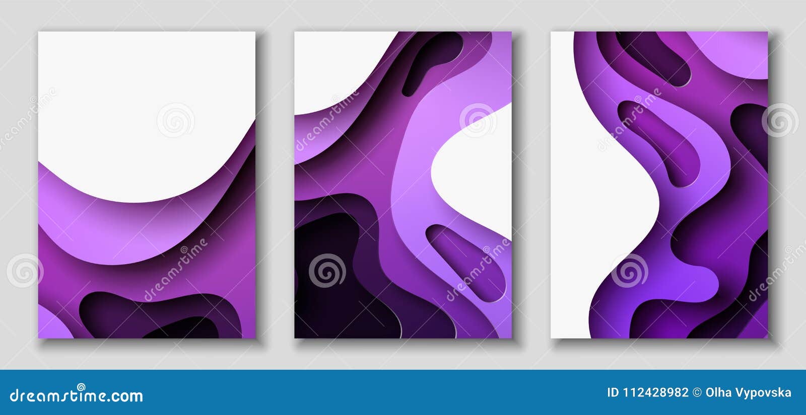 Vertical A4 Flyers with 3D Abstract Background with Paper Cut Purple ...
