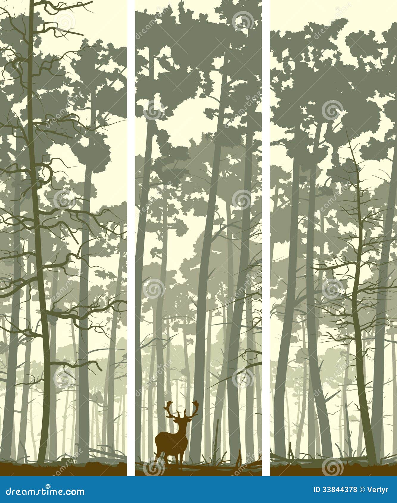 Vertical Banners of Deer in Coniferous Wood. Stock Vector ...