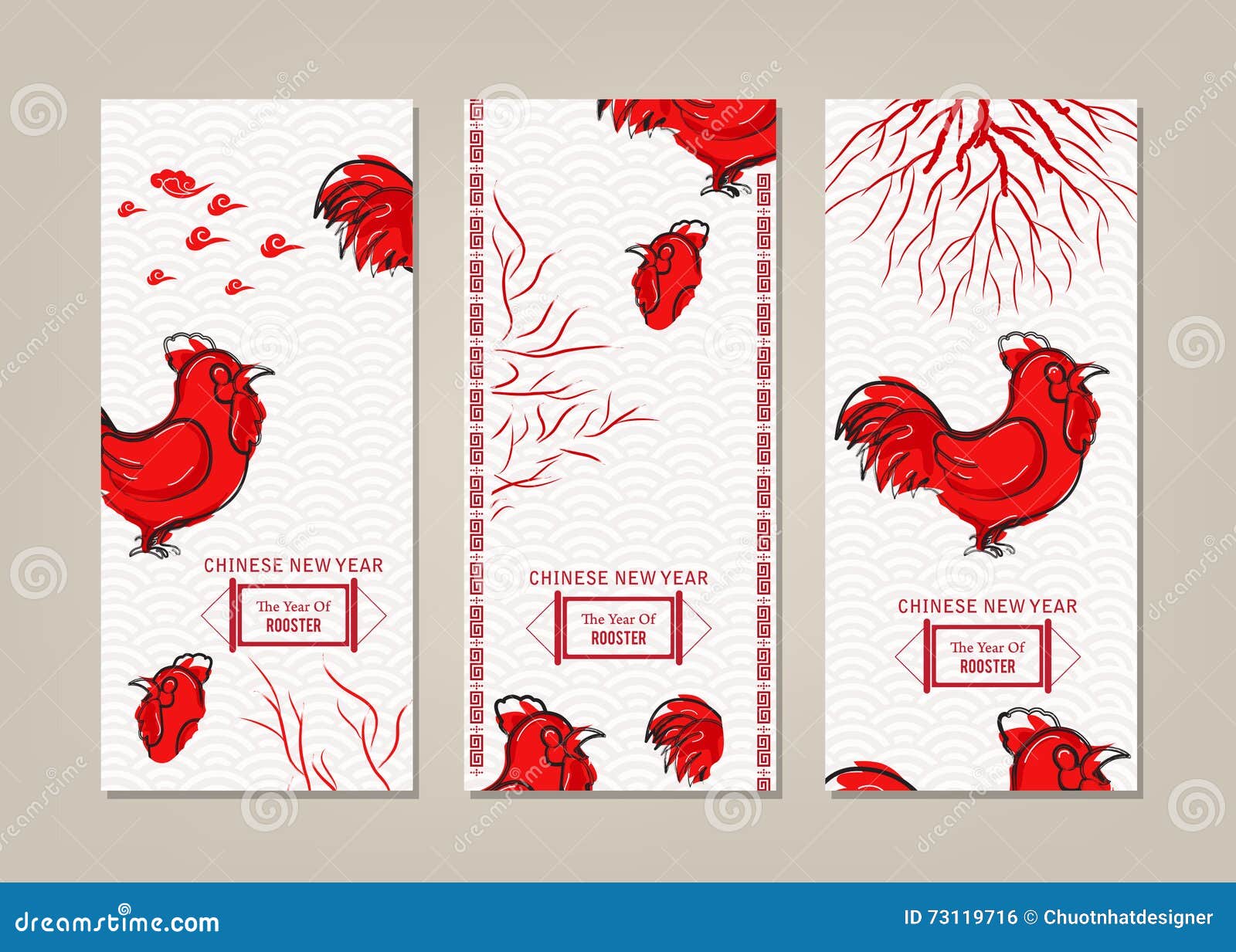 Vertical Banners Set with Hand Drawn Chinese New Year Rooster Stock ...