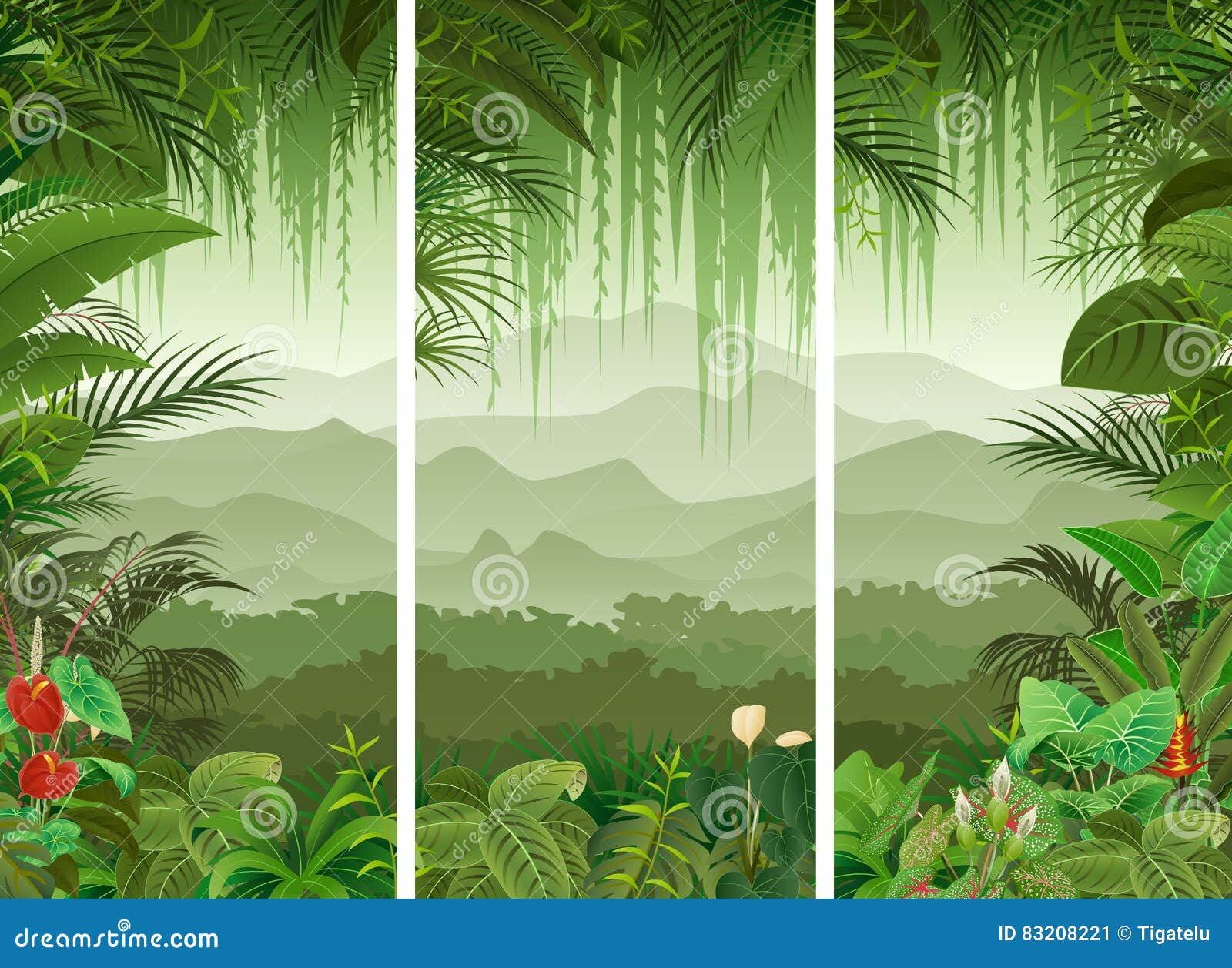 3 Vertical Banners Set of Tropical Forest Background Stock Vector ...