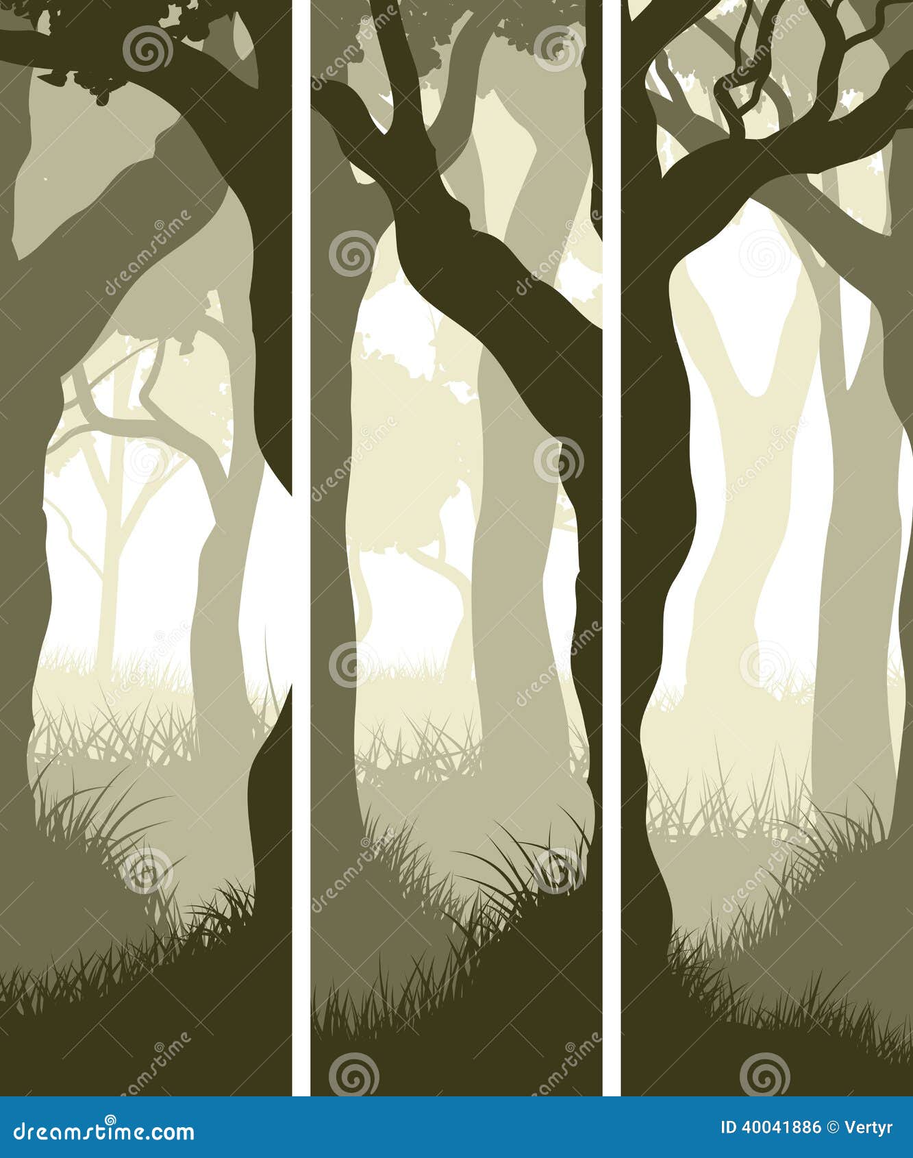 Vertical Banners of Tree Trunks with Grass. Stock Vector - Illustration ...