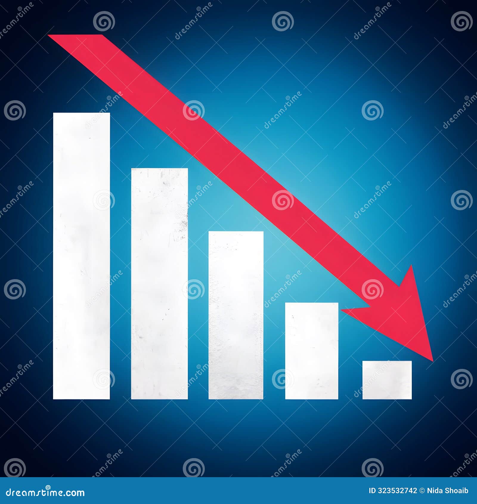 Vertical Bar Graph, Bars Decrease Left To Right, Red Arrow Points Down ...