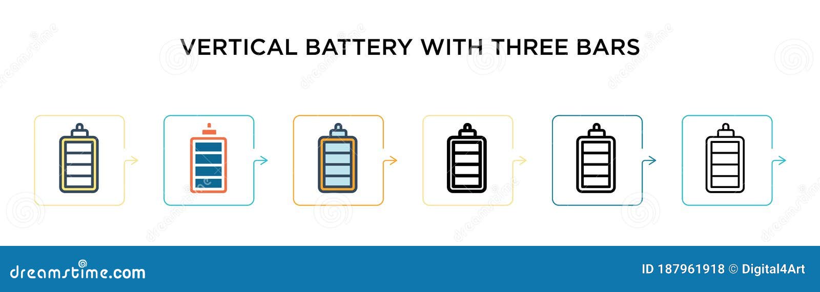 Vertical Battery with Three Bars Vector Icon in 6 Different Modern ...