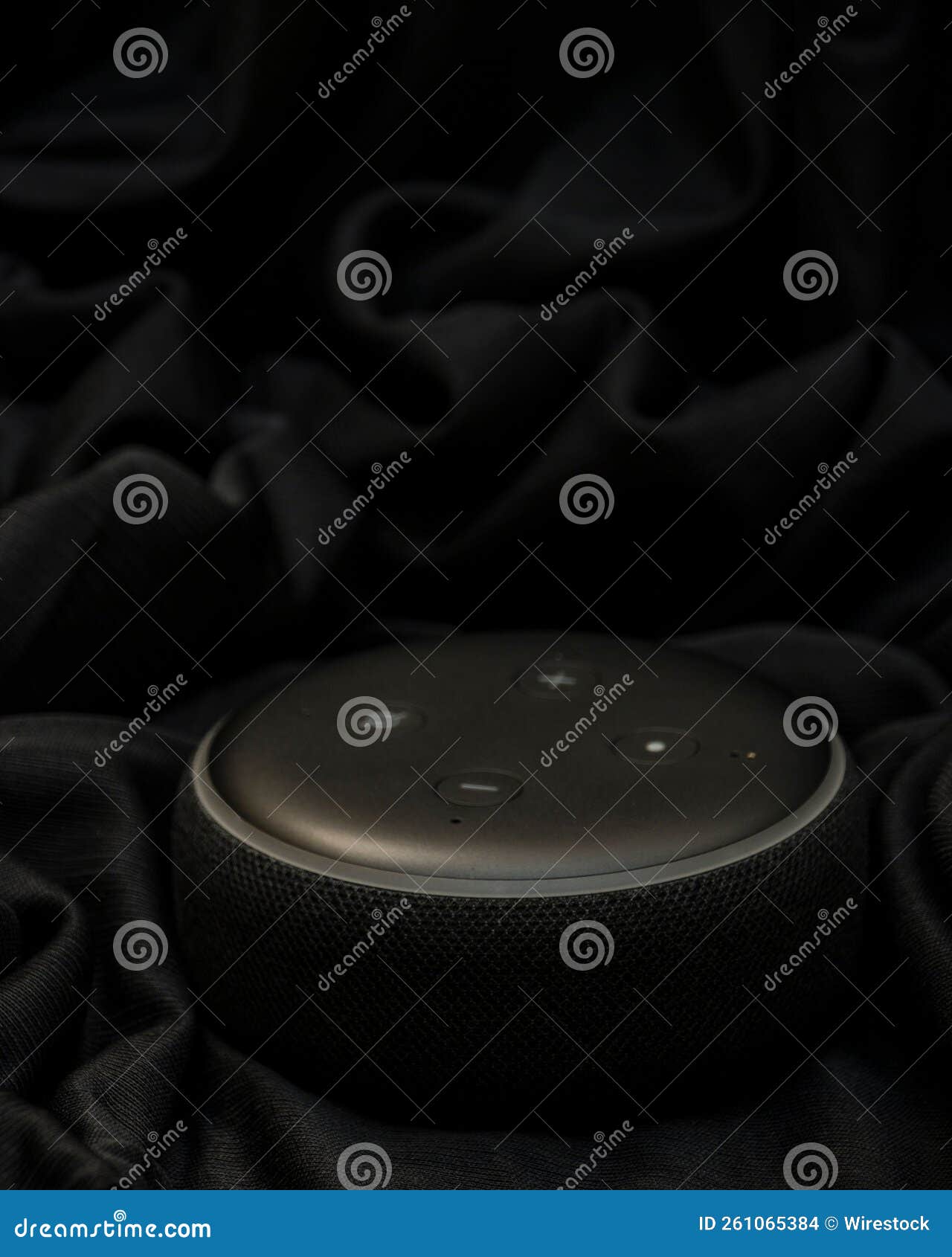 Vertical of the Black Amazon Echo Dot with Alexa Assistant Isolated on ...