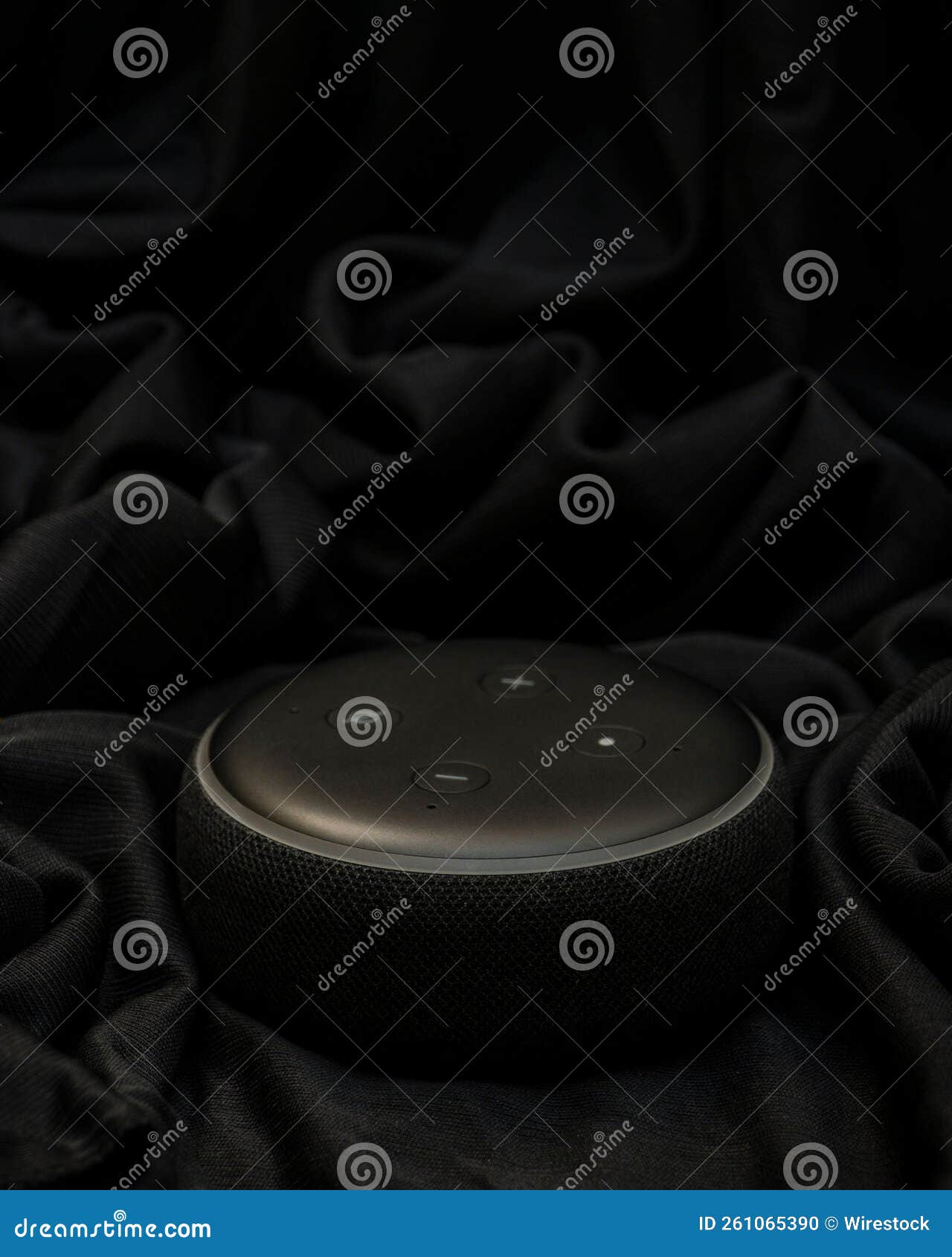 Vertical of the Black Amazon Echo Dot with Alexa Assistant Isolated on ...