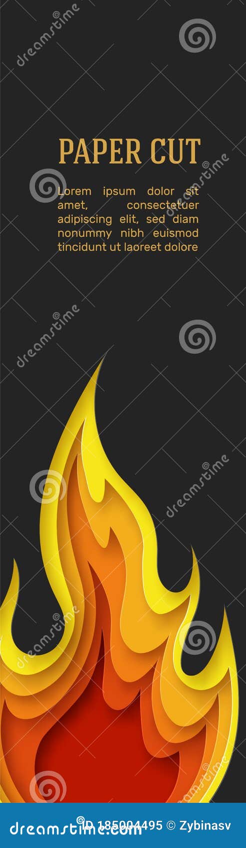 Vertical Black Banner with Fire. Layered Design in Paper Style. Place ...