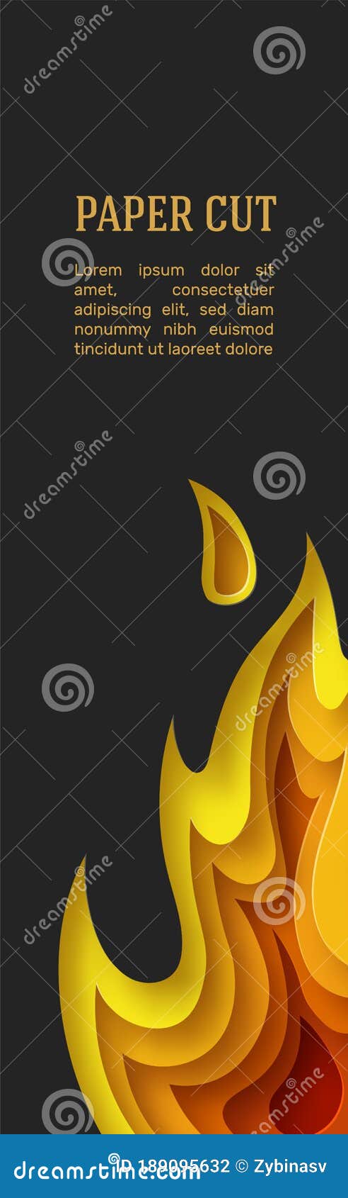 Vertical Black Banner with Fire. Layered Design in Paper Style. Place ...