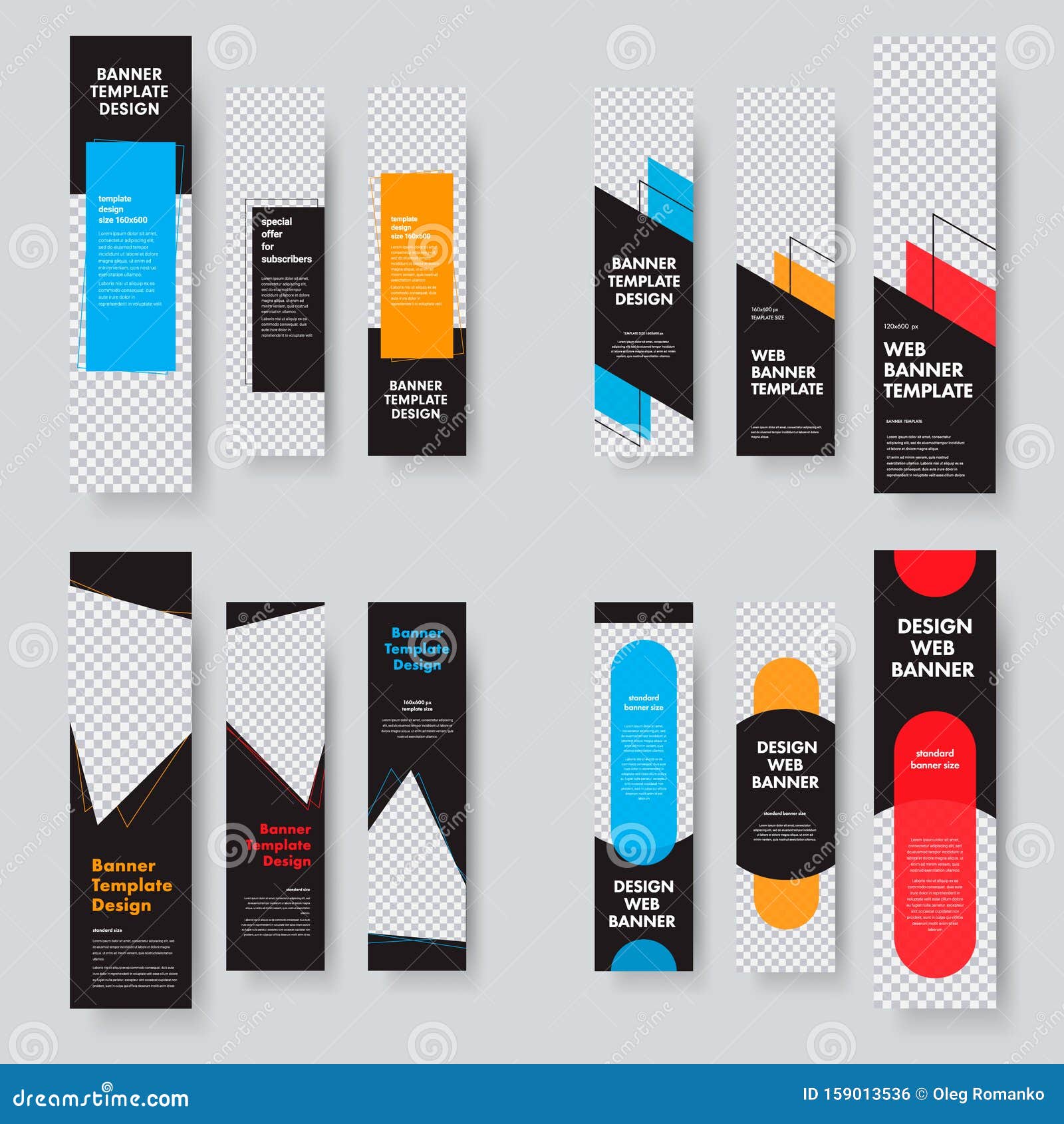 Vertical Black Vector Web Banner Templates with Place for Photo and ...