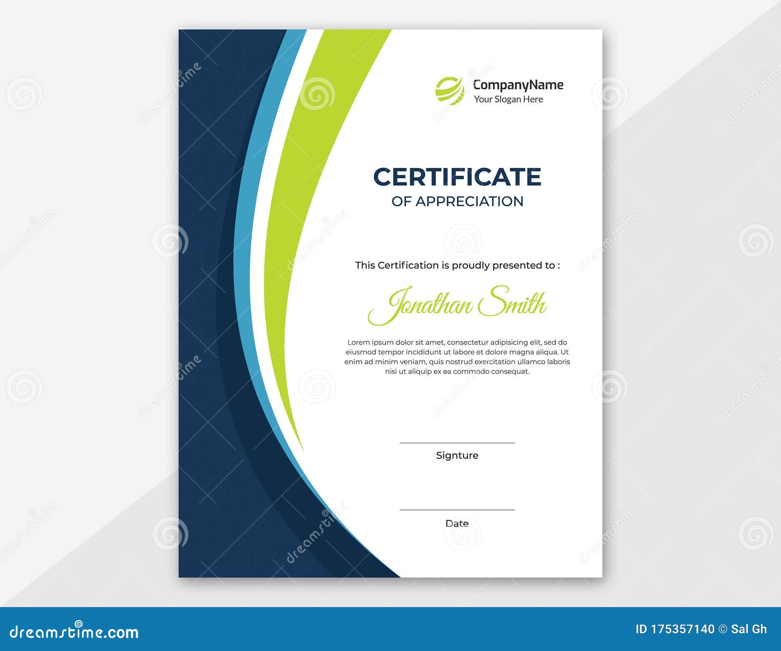 Vertical Blue and Green Waves Certificate Template Stock Vector ... Vertical Blue and Green Waves Certificate Template Stock Vector ...