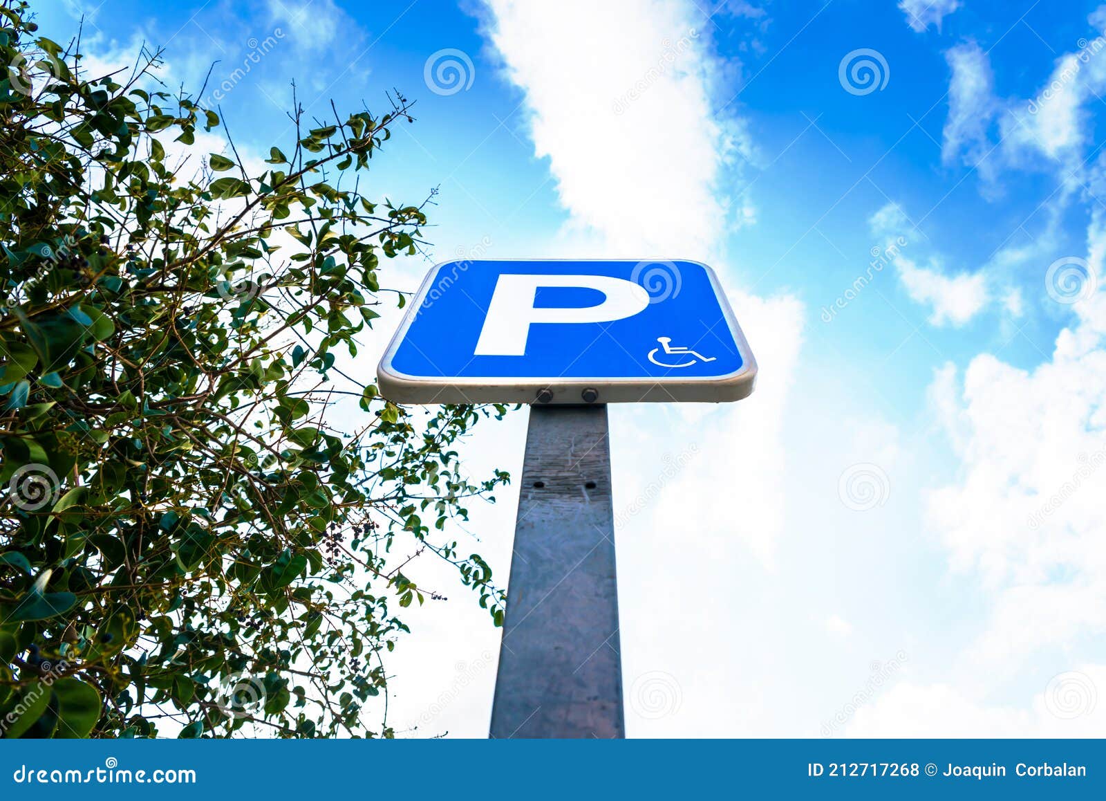 A Vertical Blue Pole Sign Marking a Parking for Disabled Vehicles Stock ...
