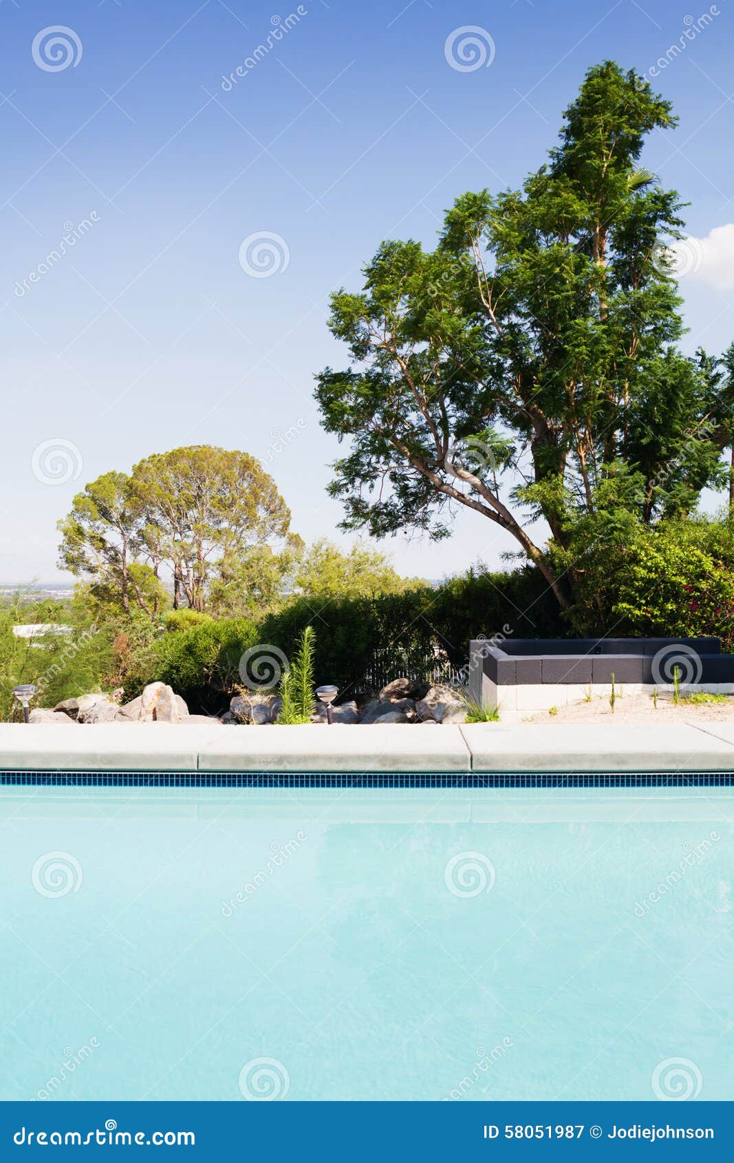 Vertical Blue Swimming Pool with a View of the Garden Stock Image ...