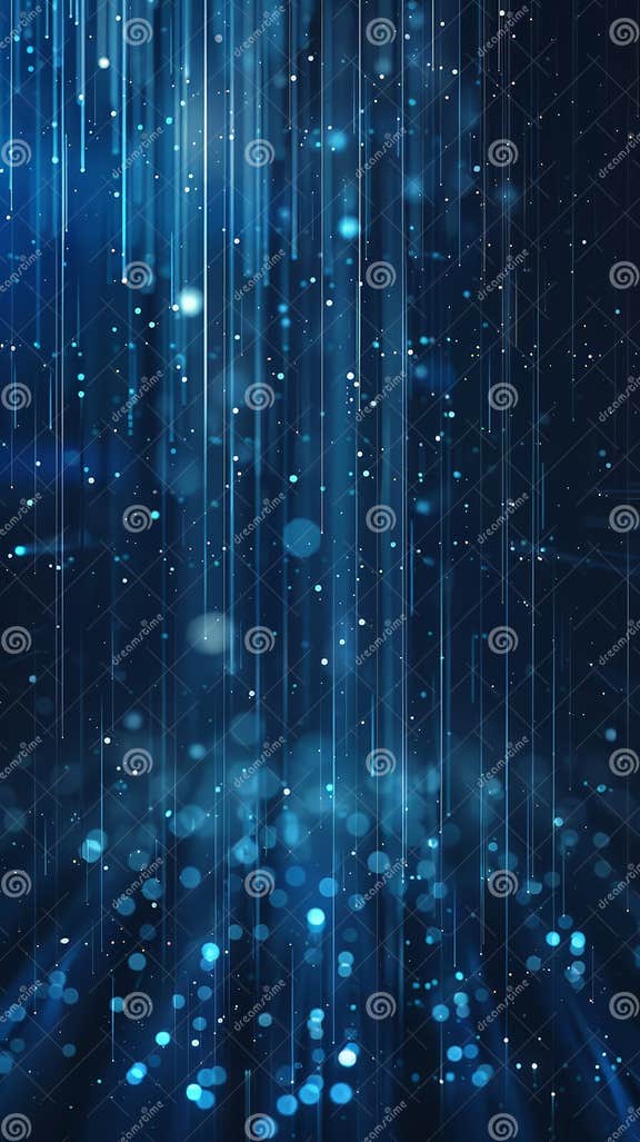Vertical Blue and Teal Digital Lines with Bokeh Effect and Particles ...