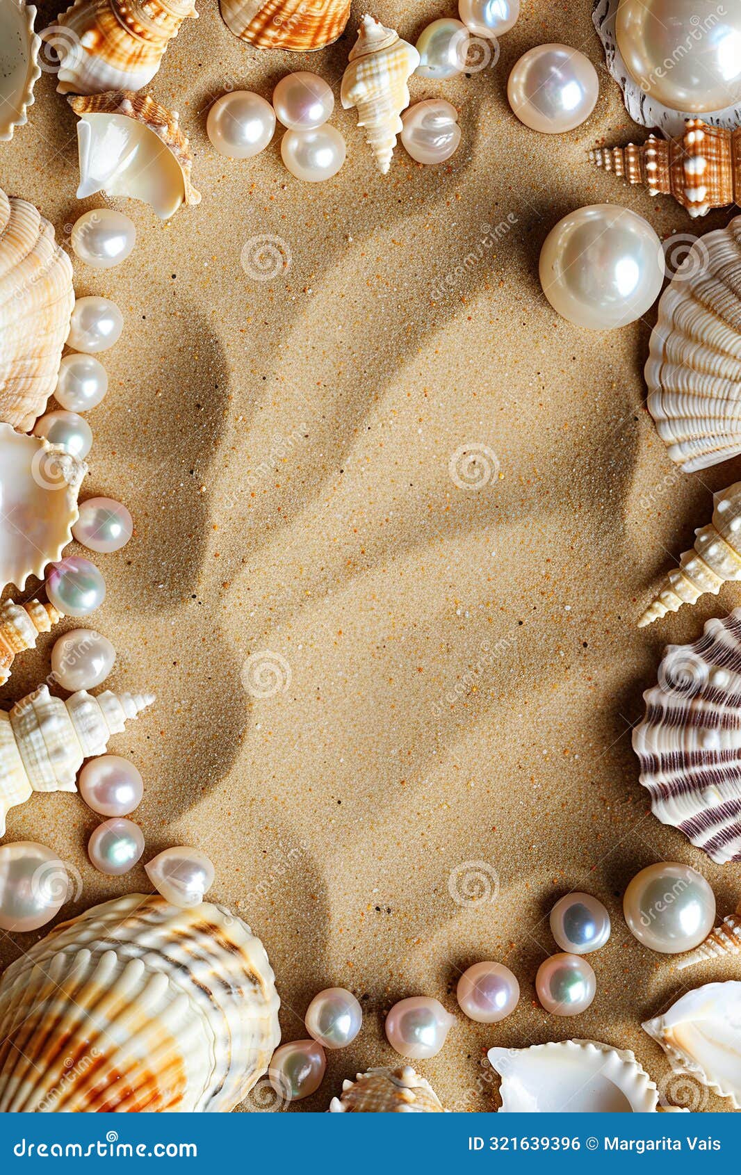 Vertical Border Frame Template of Various Beautiful Shells and Pearls ...