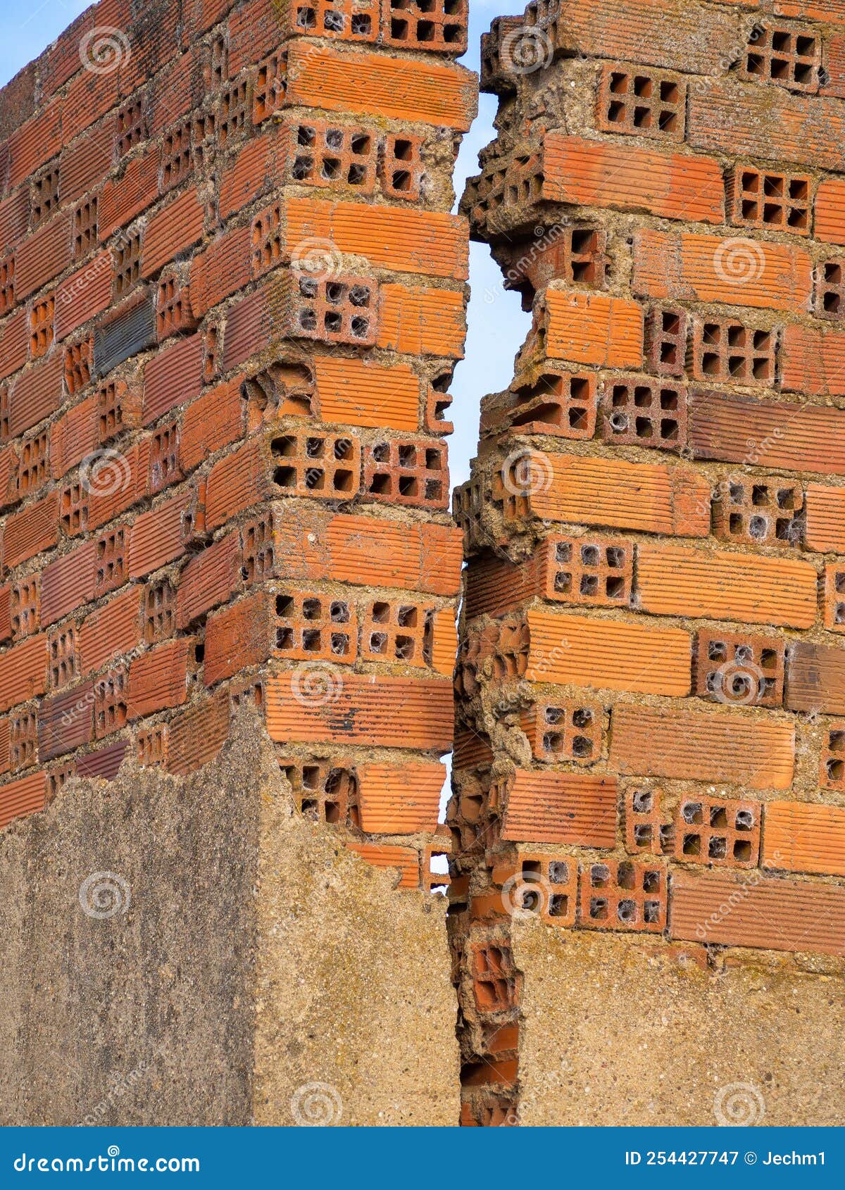 Vertical Brick Wall with Crack. Engineering Concept and Disaster Stock ...
