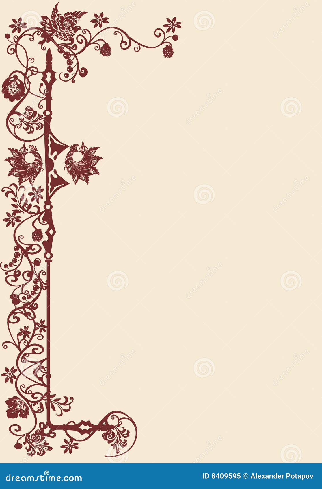 Vertical Brown Floral Strip Stock Illustration - Illustration of ...