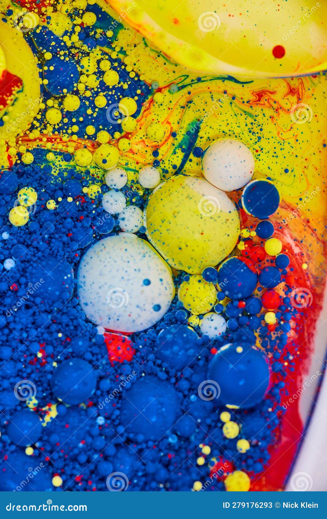 Vertical of Bubbling Blue White Yellow and Red Abstract Painting of ...
