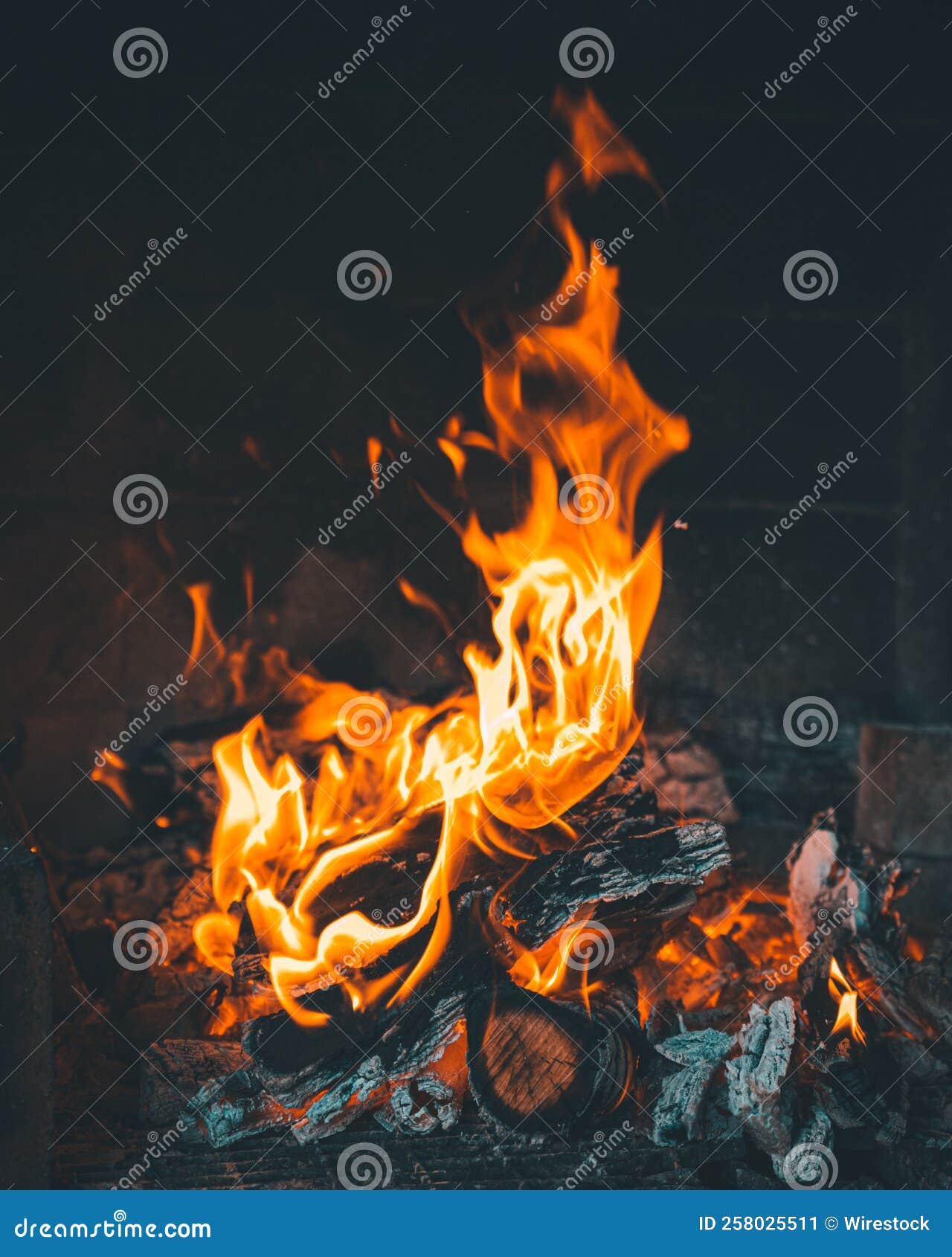 Vertical of a Burning Fire Flames Captured in a Fireplace Stock Image ...